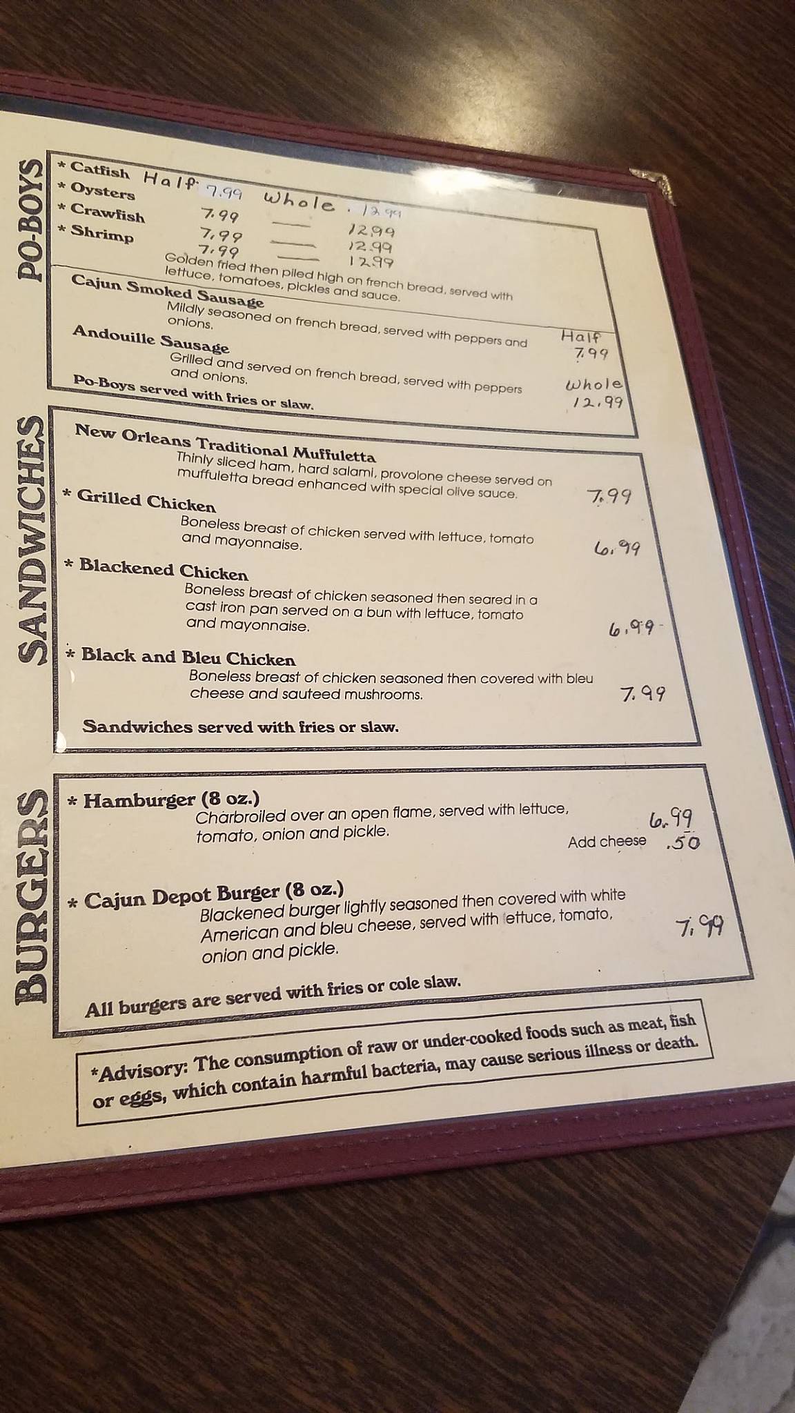 Menu at Cajun Depot Grill restaurant, Ellijay
