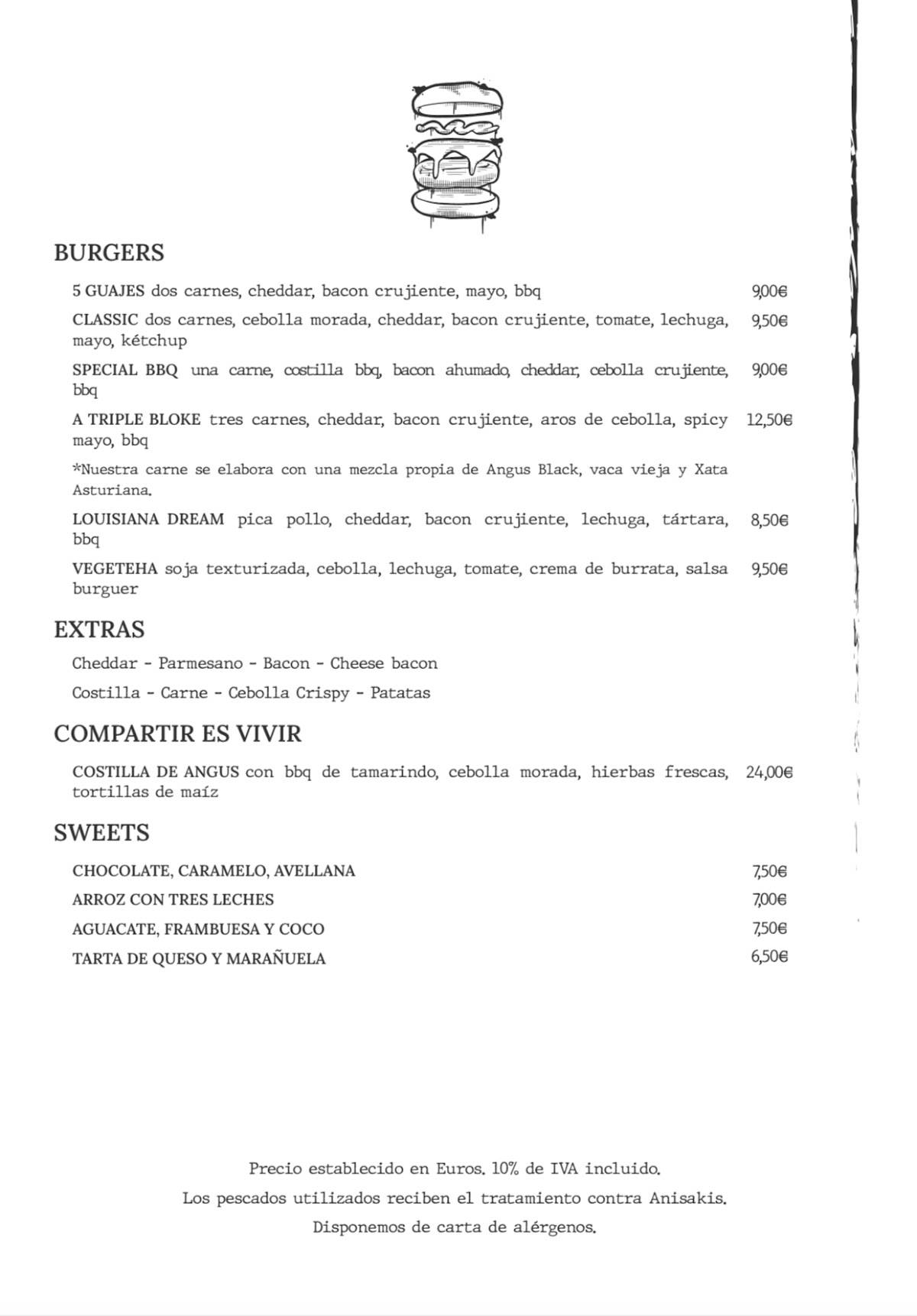 Carta del restaurante California Street Food, Gijón