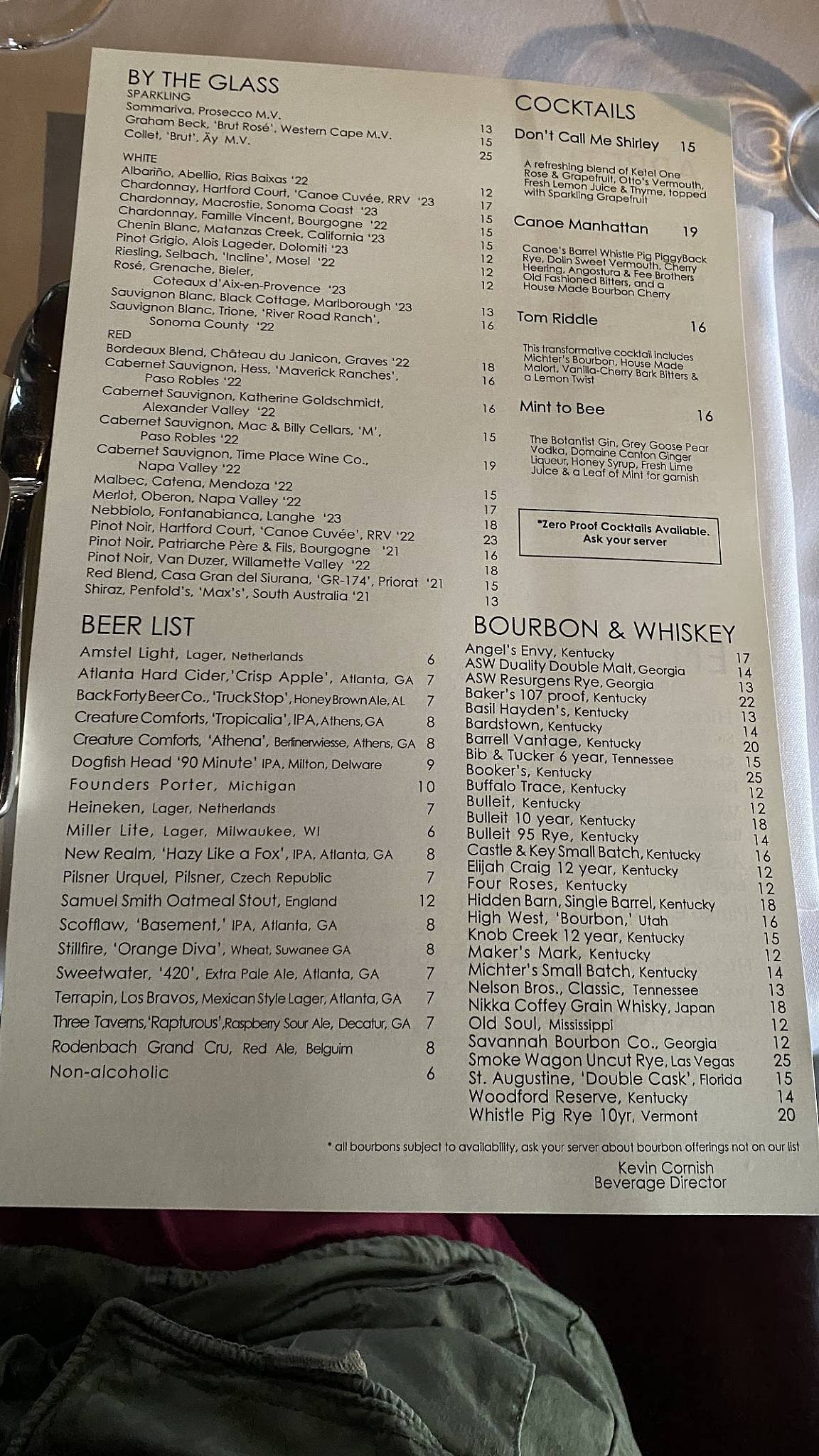 Menu at Canoe restaurant, Atlanta, Paces Ferry Rd SE