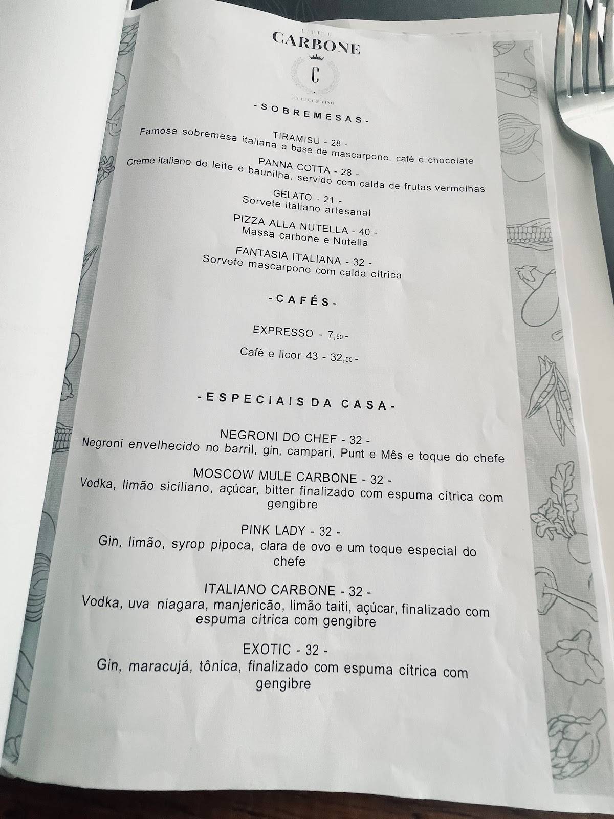 Menu em Carbone Pizzeria, Florianópolis
