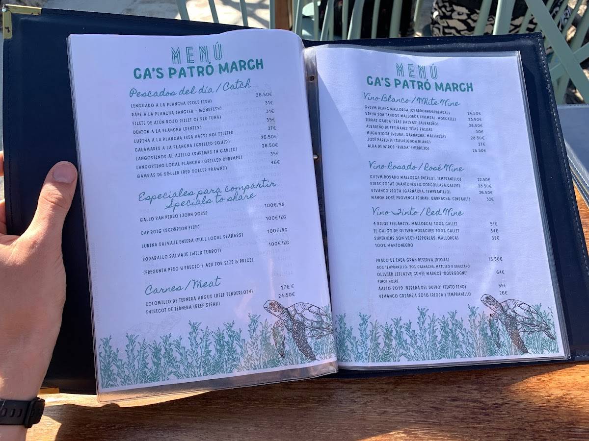 Menu at Ca's Patró March restaurant, Deià