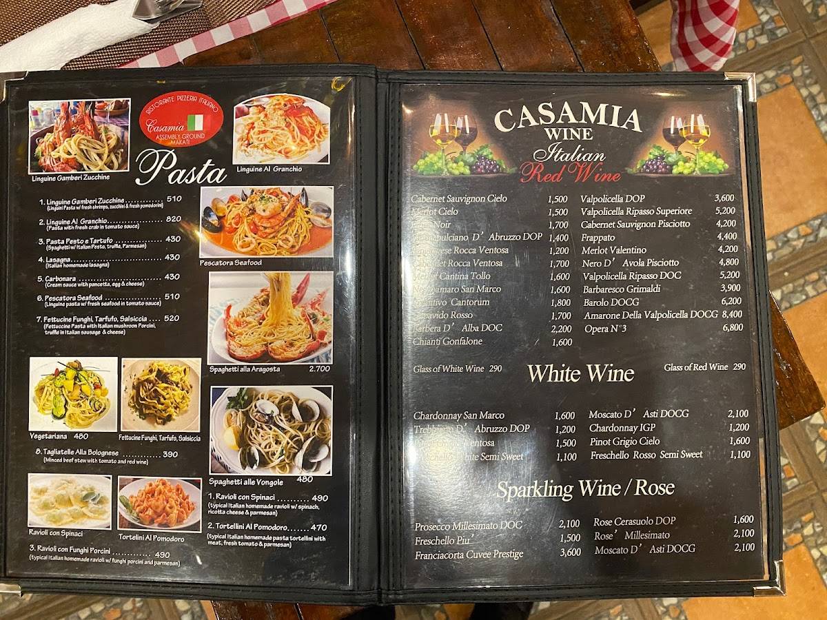 Menu at Casa Mia restaurant, Makati