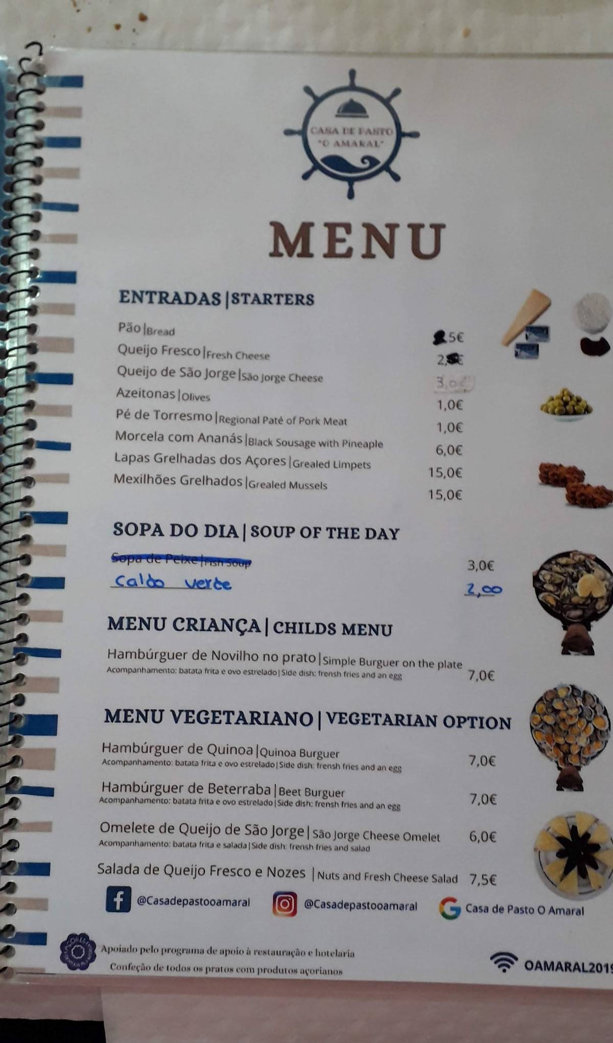 Menu at Casa de Pasto - o Amaral restaurant, Porto Formoso