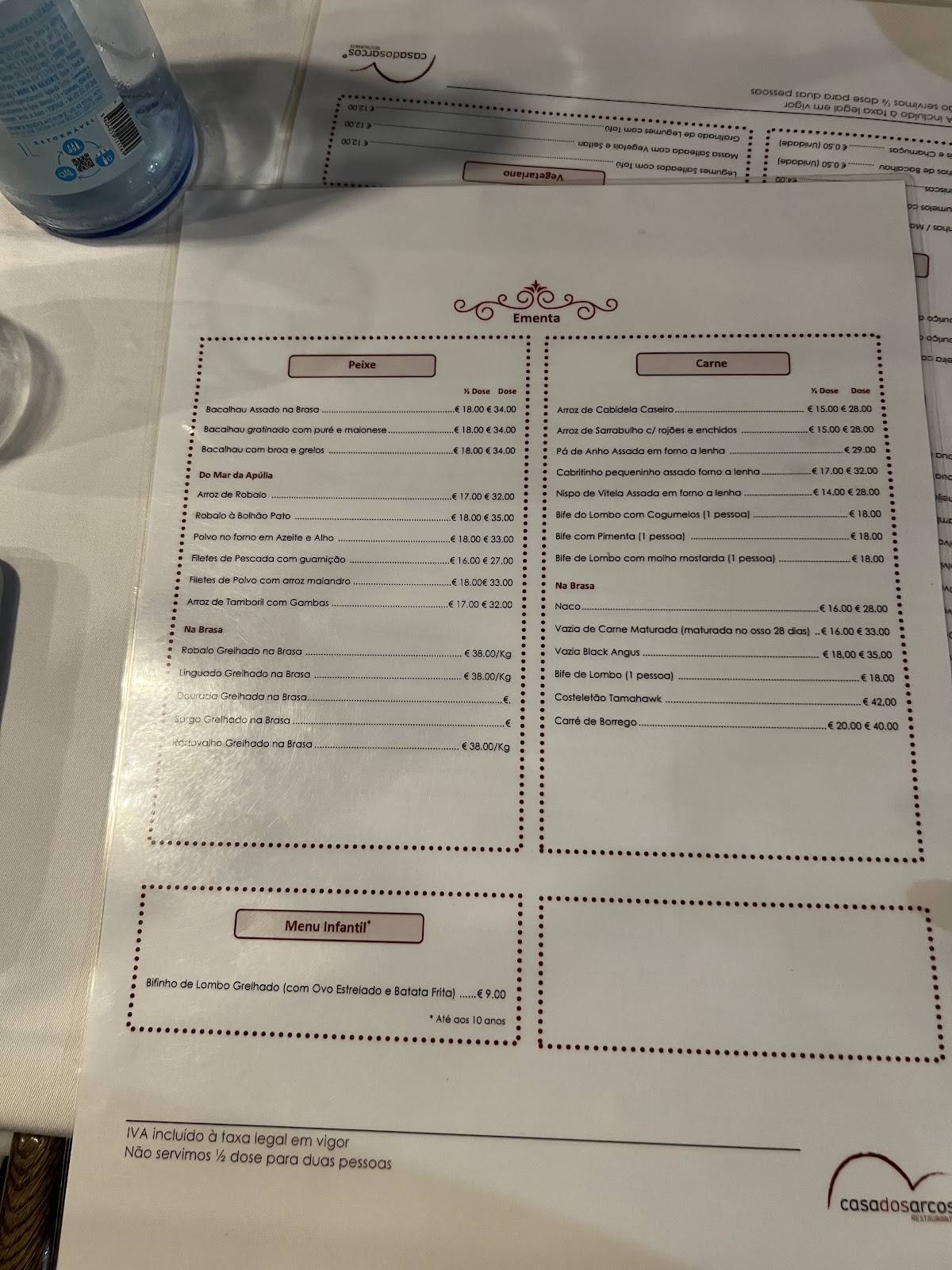 Menu em Casa dos Arcos restaurante, Barcelos
