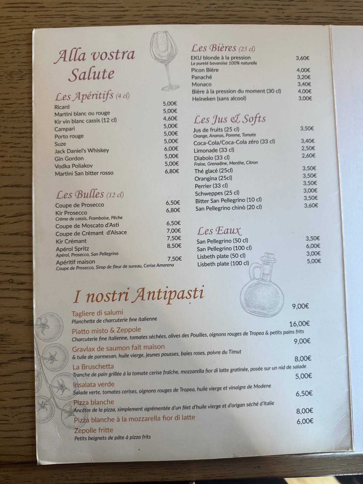 Menu au Restaurant Castel del Monte, Barembach
