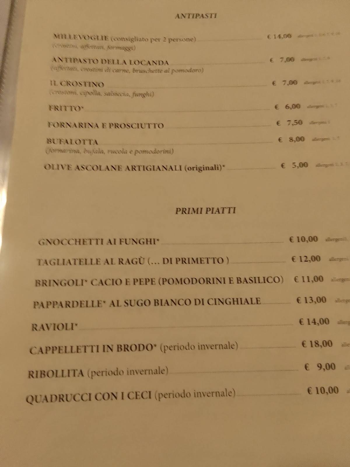 Menu da Castello di Sorci - Locanda ristorante, Anghiari
