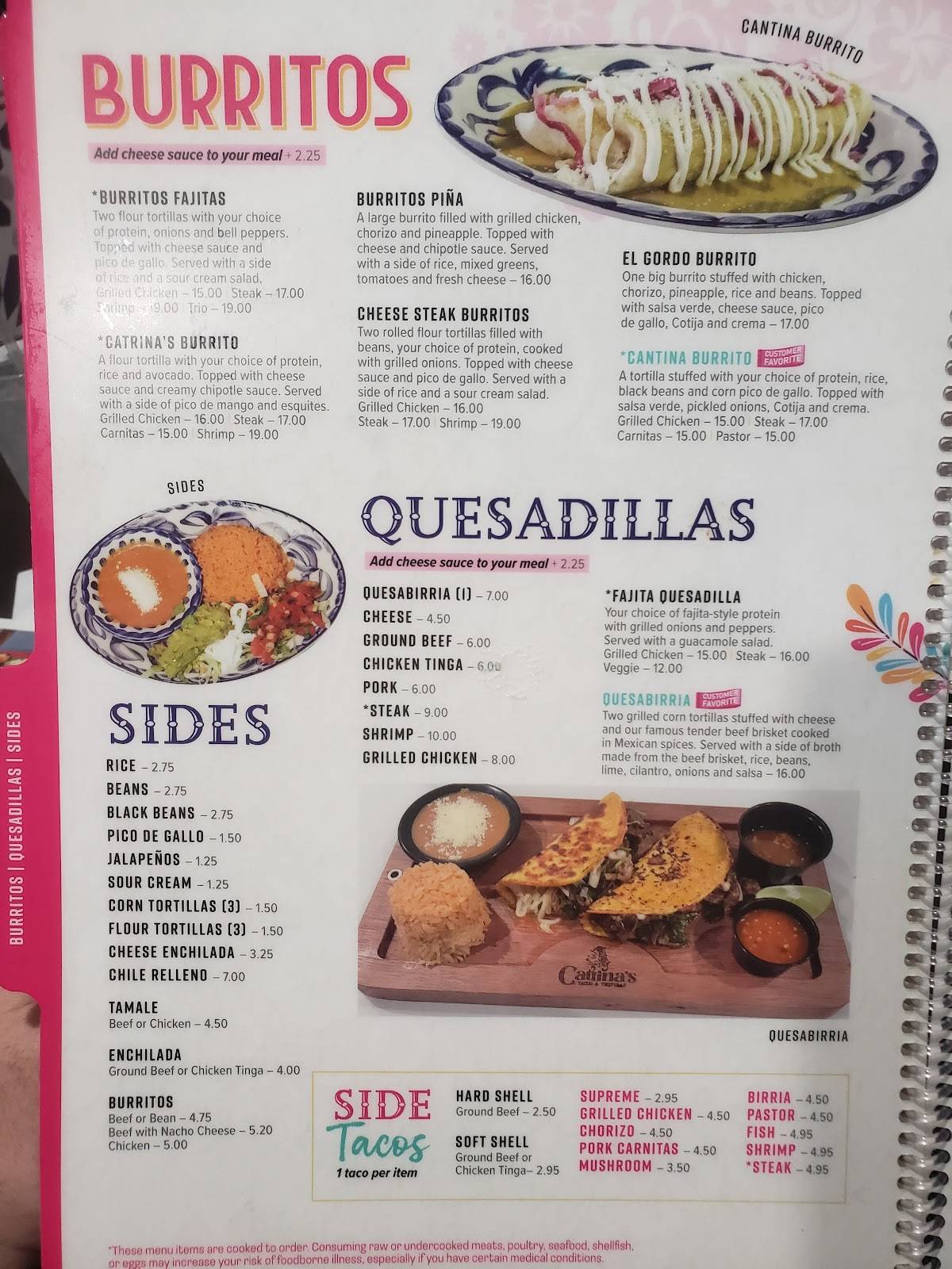Menu at Catrinas Tacos & Tequilas restaurant, Independence