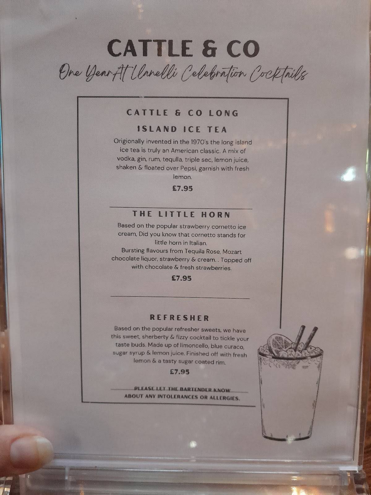 Menu at Cattle & Co Llanelli restaurant, Llanelli