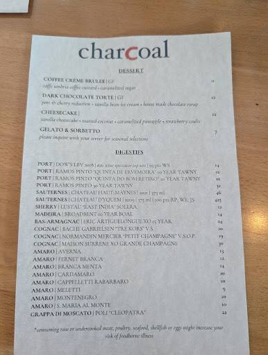 Menu at Charcoal restaurant, Edmonds