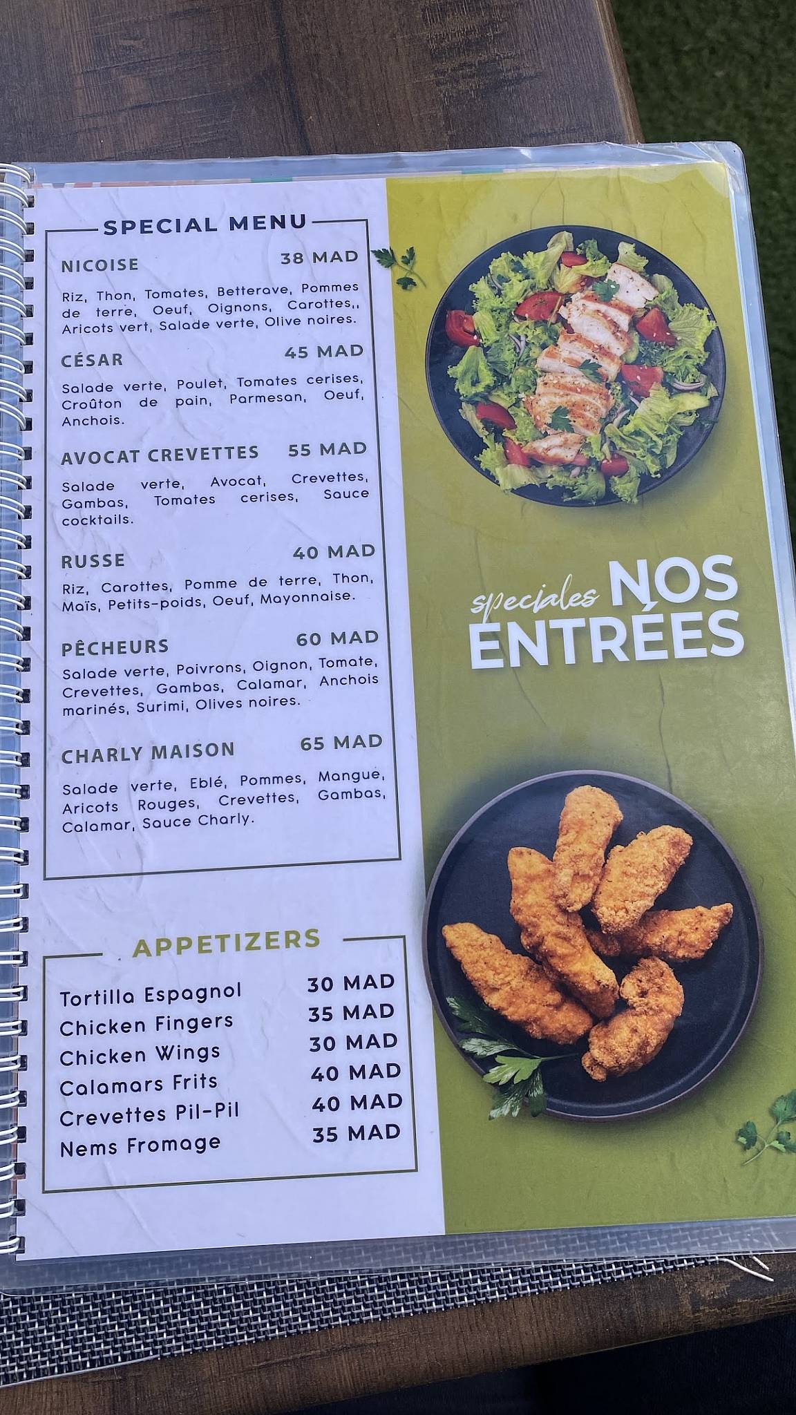 Carta de Restaurant Charly, Tánger