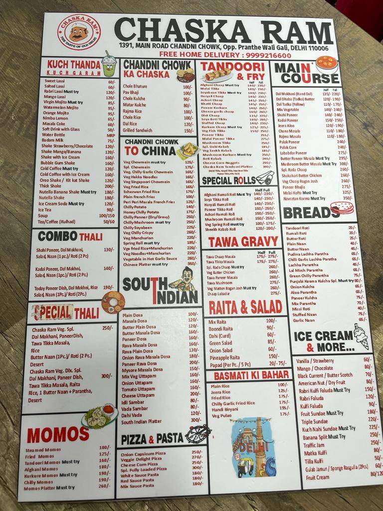 Menu at Chaska Ram, New Delhi
