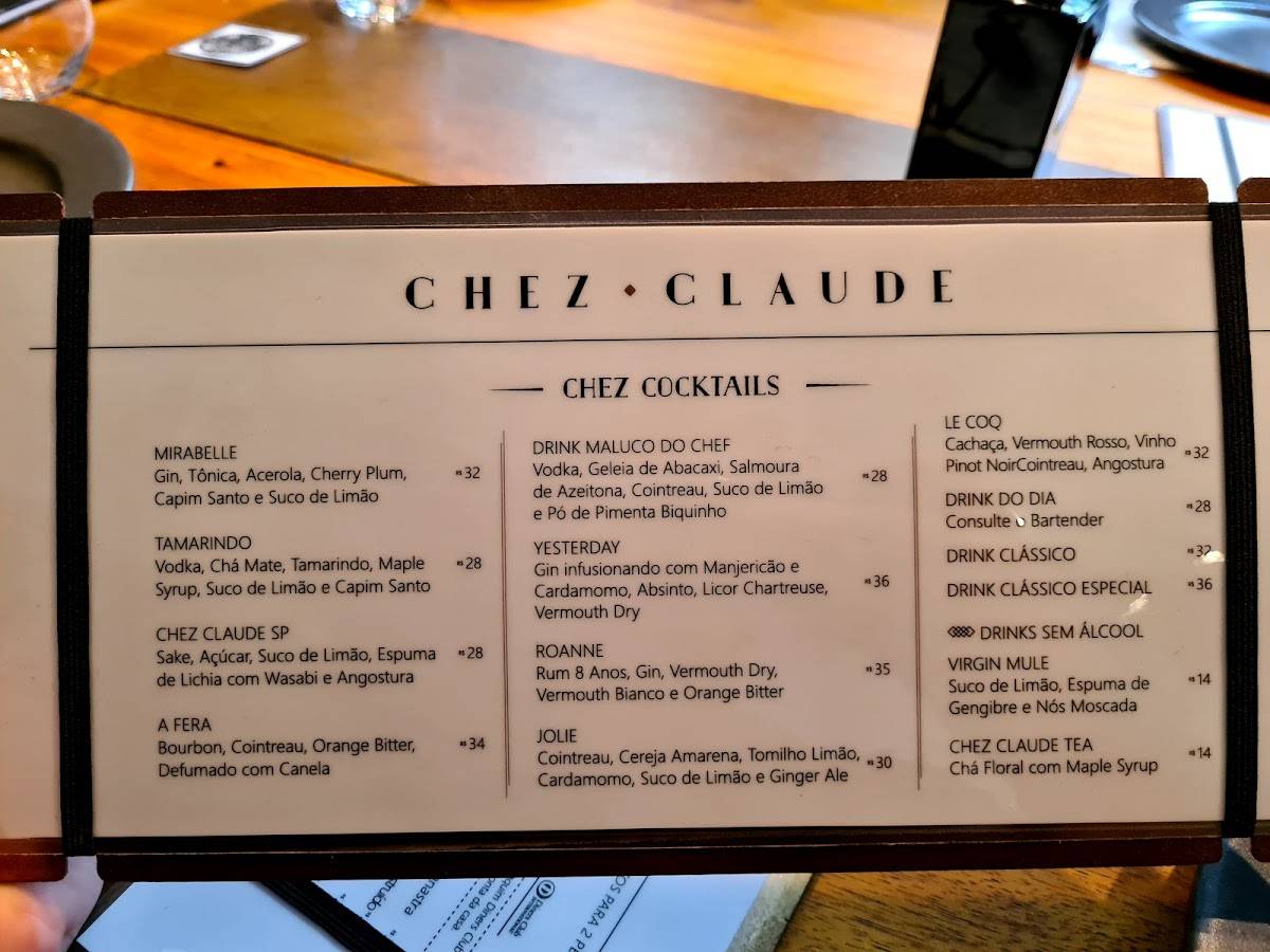 Menu em Chez Claude São Paulo restaurante, São Paulo
