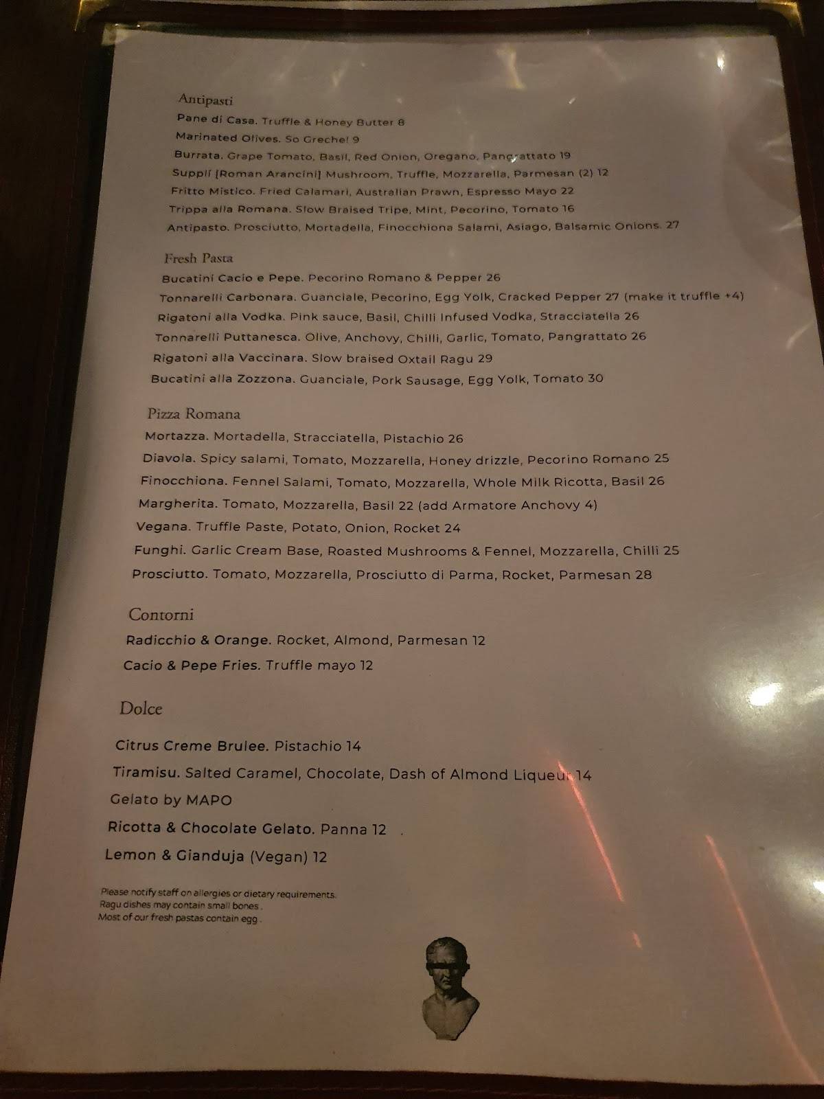 Menu at Cicerone ~ Cucina Romana restaurant, Surry Hills