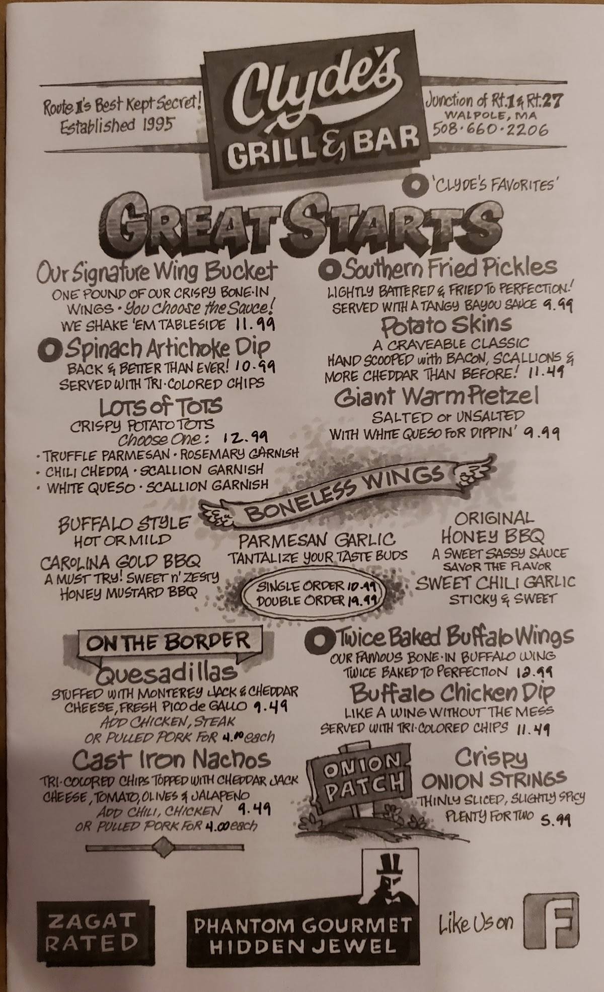 Menu at Clyde’s Grill and Bar, Walpole, 642 Providence Hwy