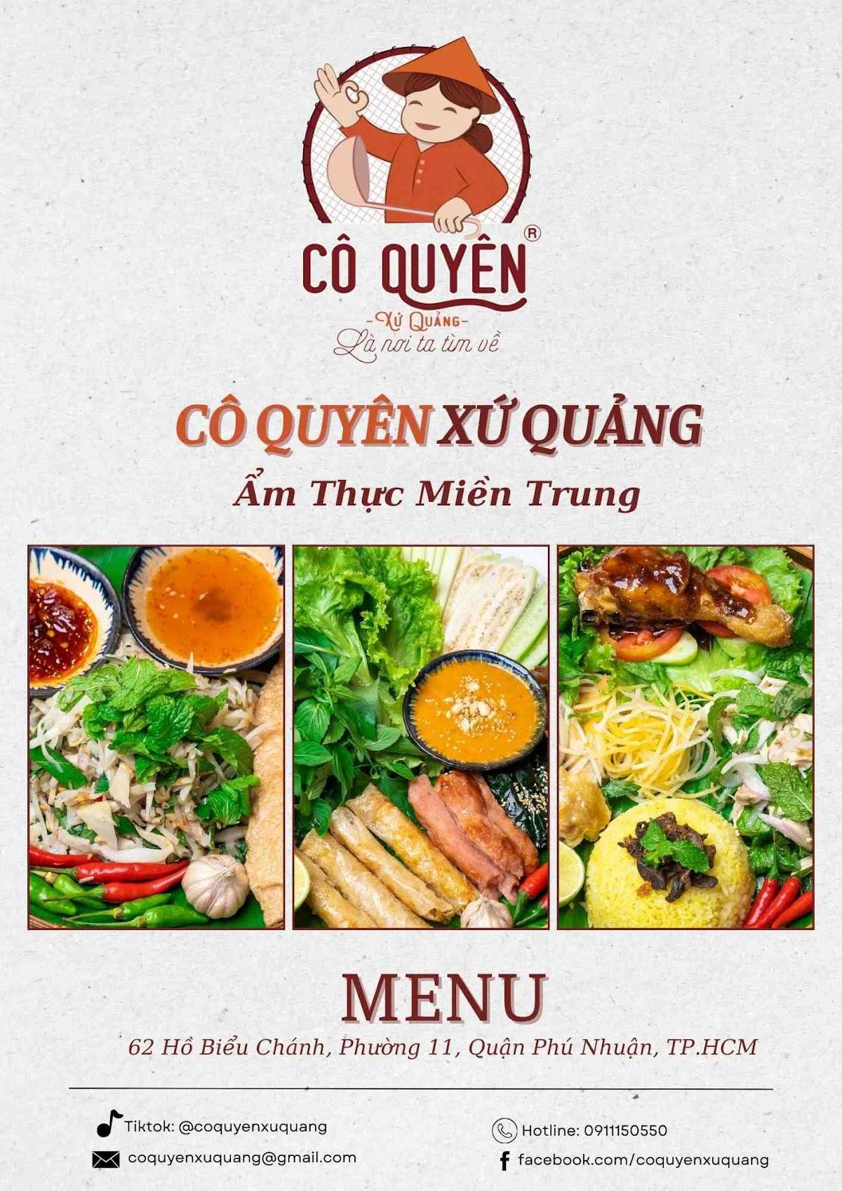 Menu at Cô Quyên Xứ Quảng restaurant, Ho Chi Minh City, 62 Hồ Biểu Chánh