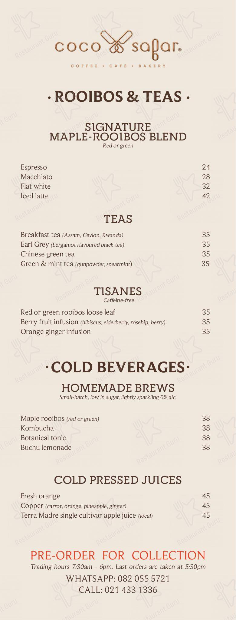 Menu at Coco Safar Sea Point restaurant, Cape Town, Piazza St-John