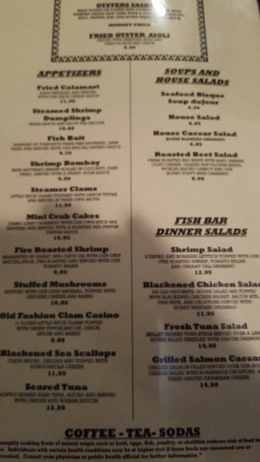 Menu at Cool Springs Fish Bar & Restaurant, Dover