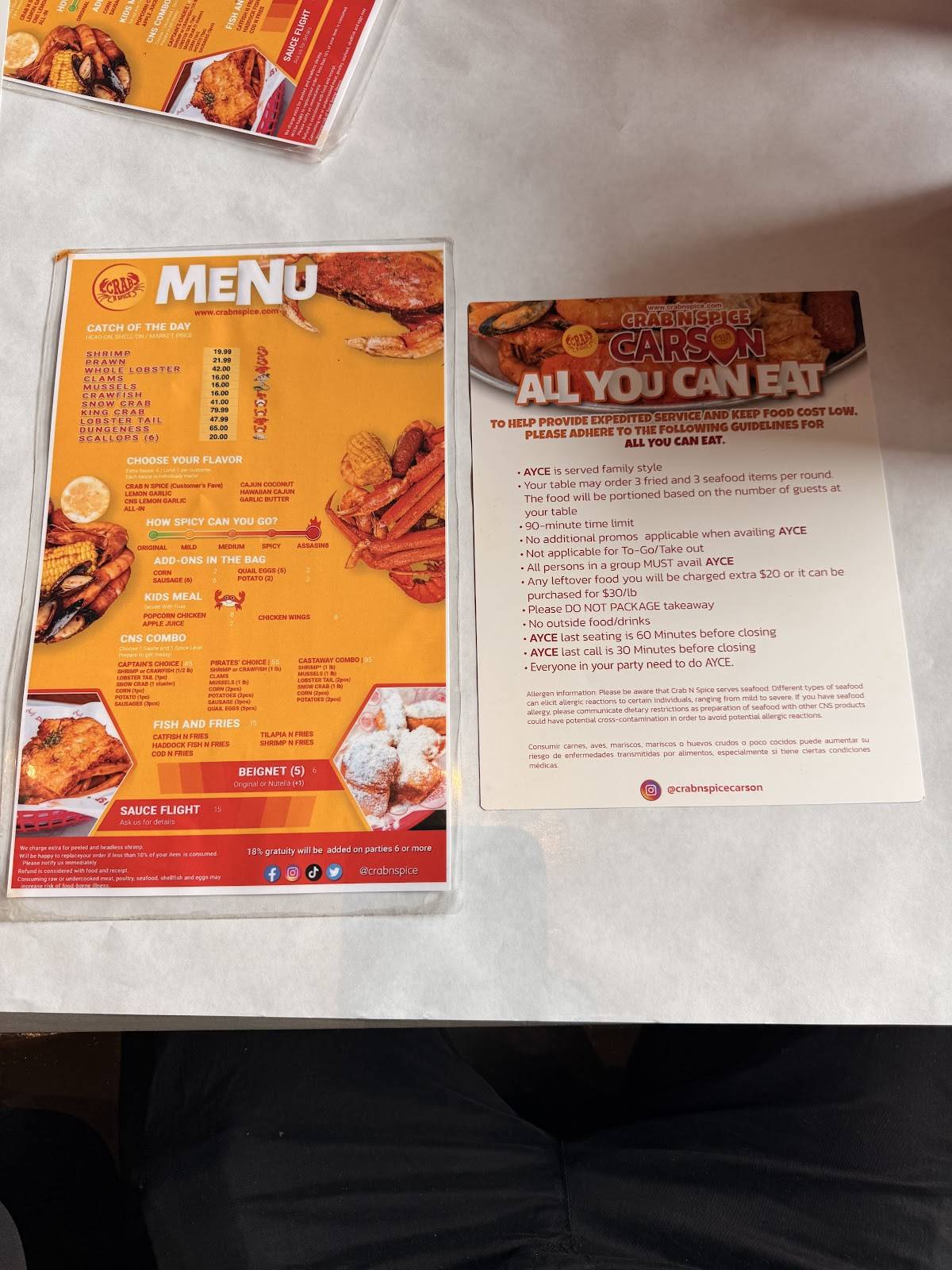 Menu at Crab N Spice Carson restaurant, Carson