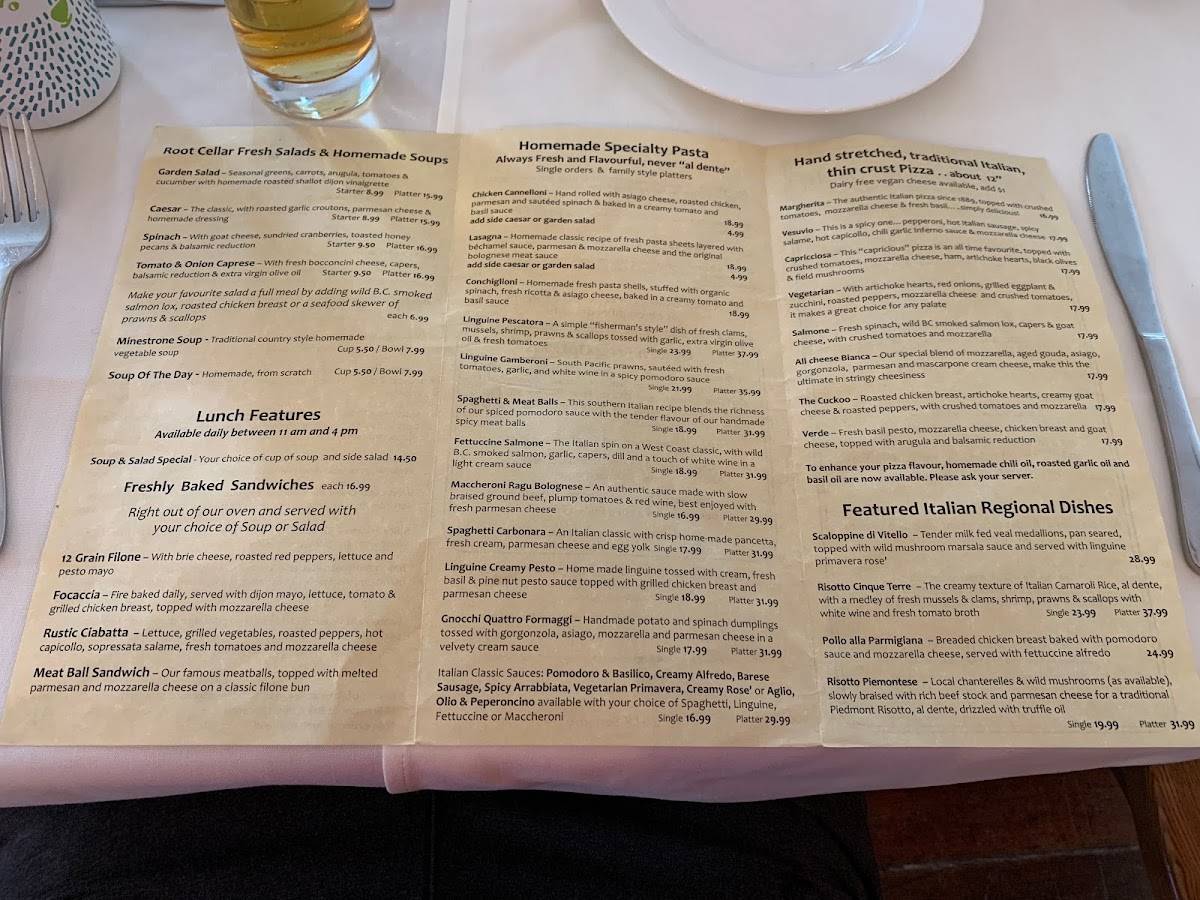 Menu at Cuckoo Trattoria and Pizzeria, Coombs
