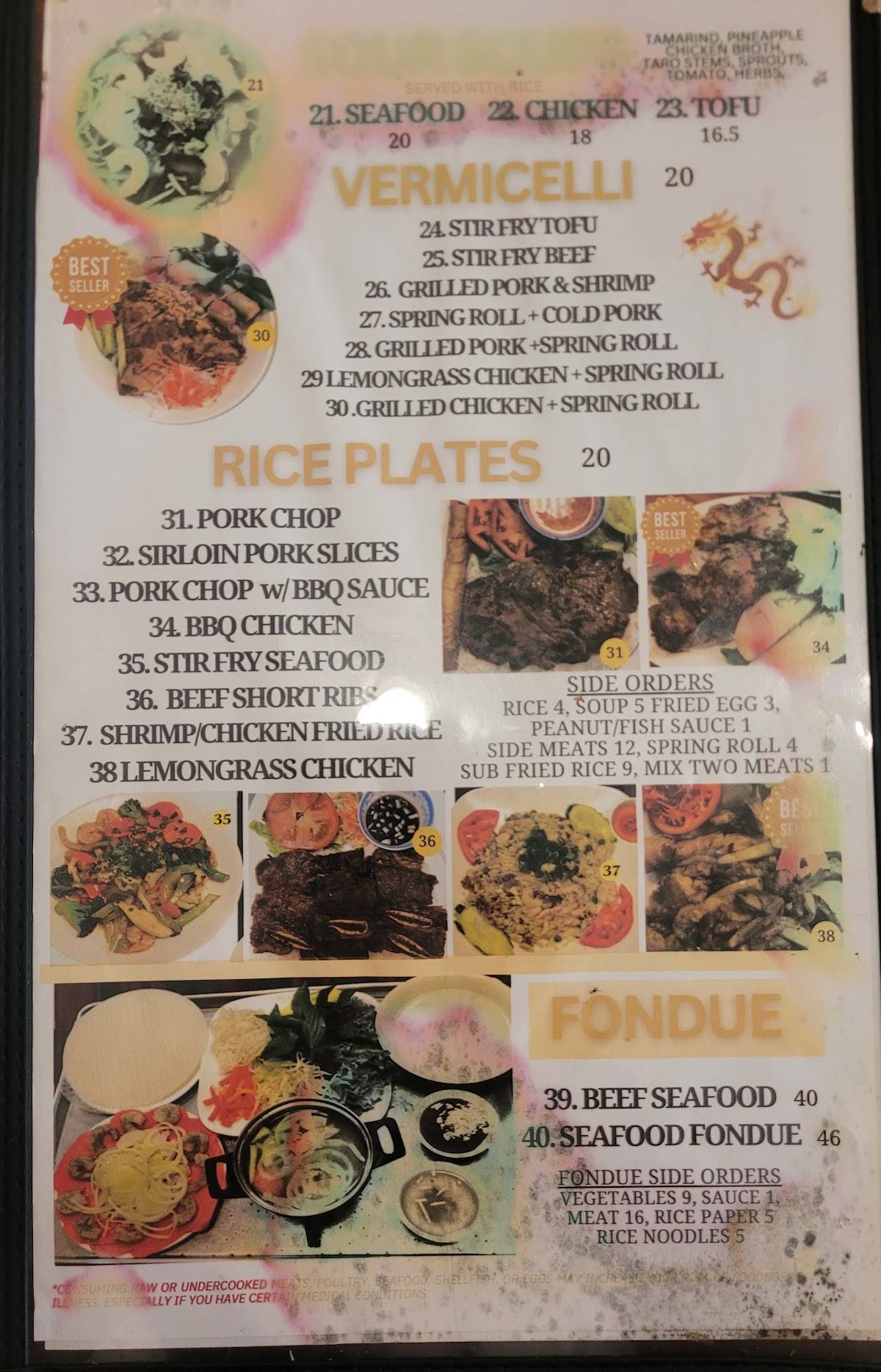 Menu at Cuu Long Vietnamese Restaurant, Aiea