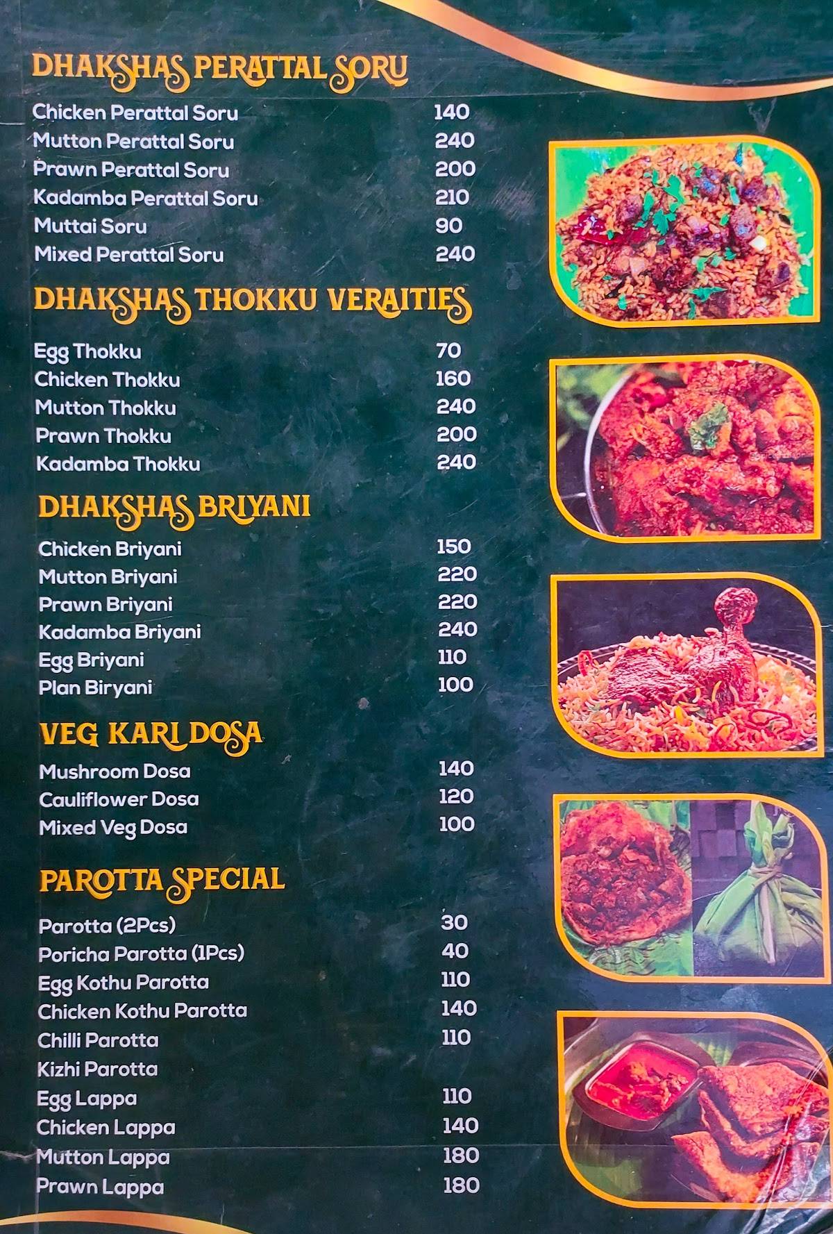 Menu at Dhakshas Madurai Kari Dosai Restaurant, Chennai