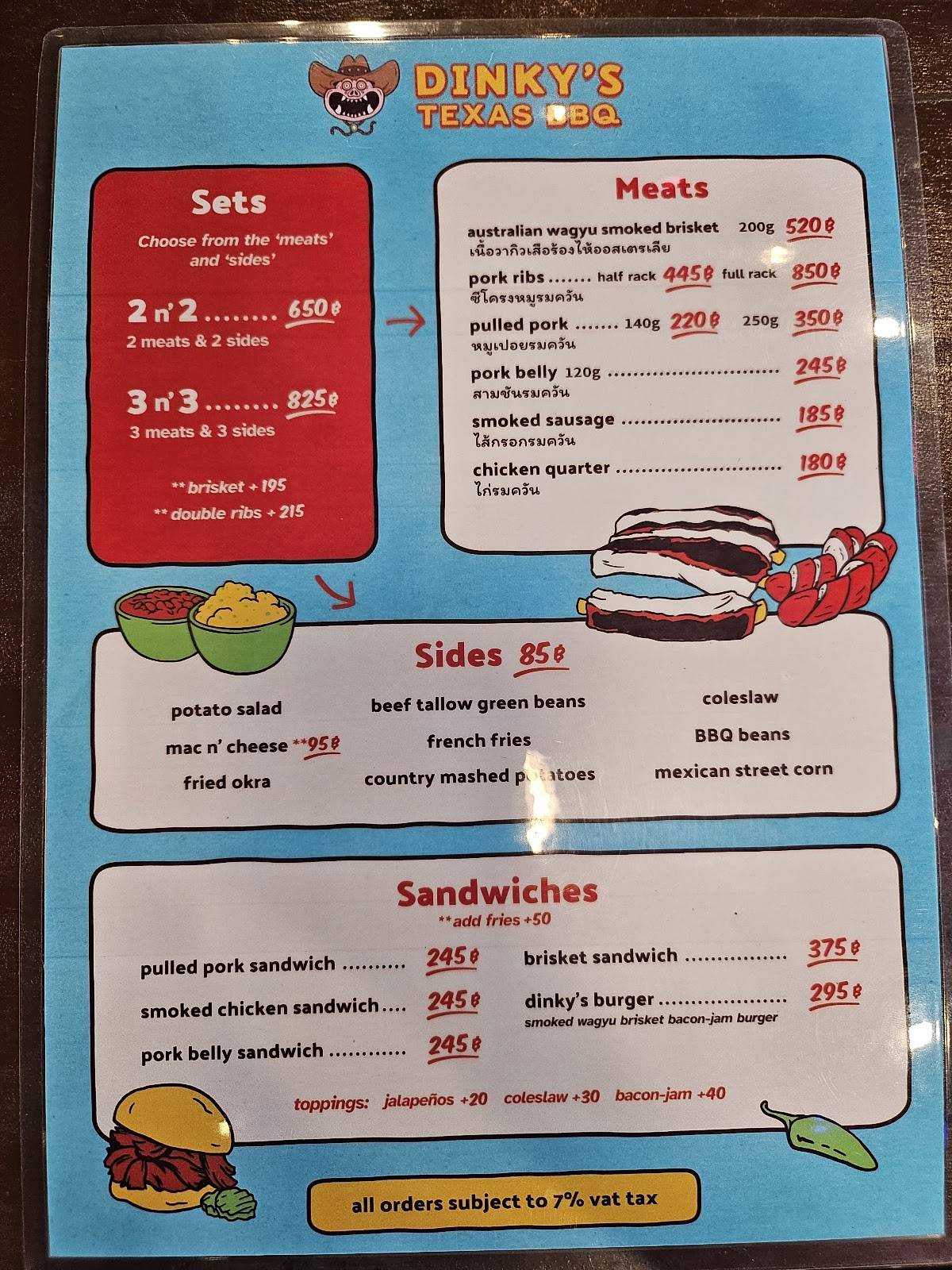 Carta de Dinky's BBQ, Chiang Mai