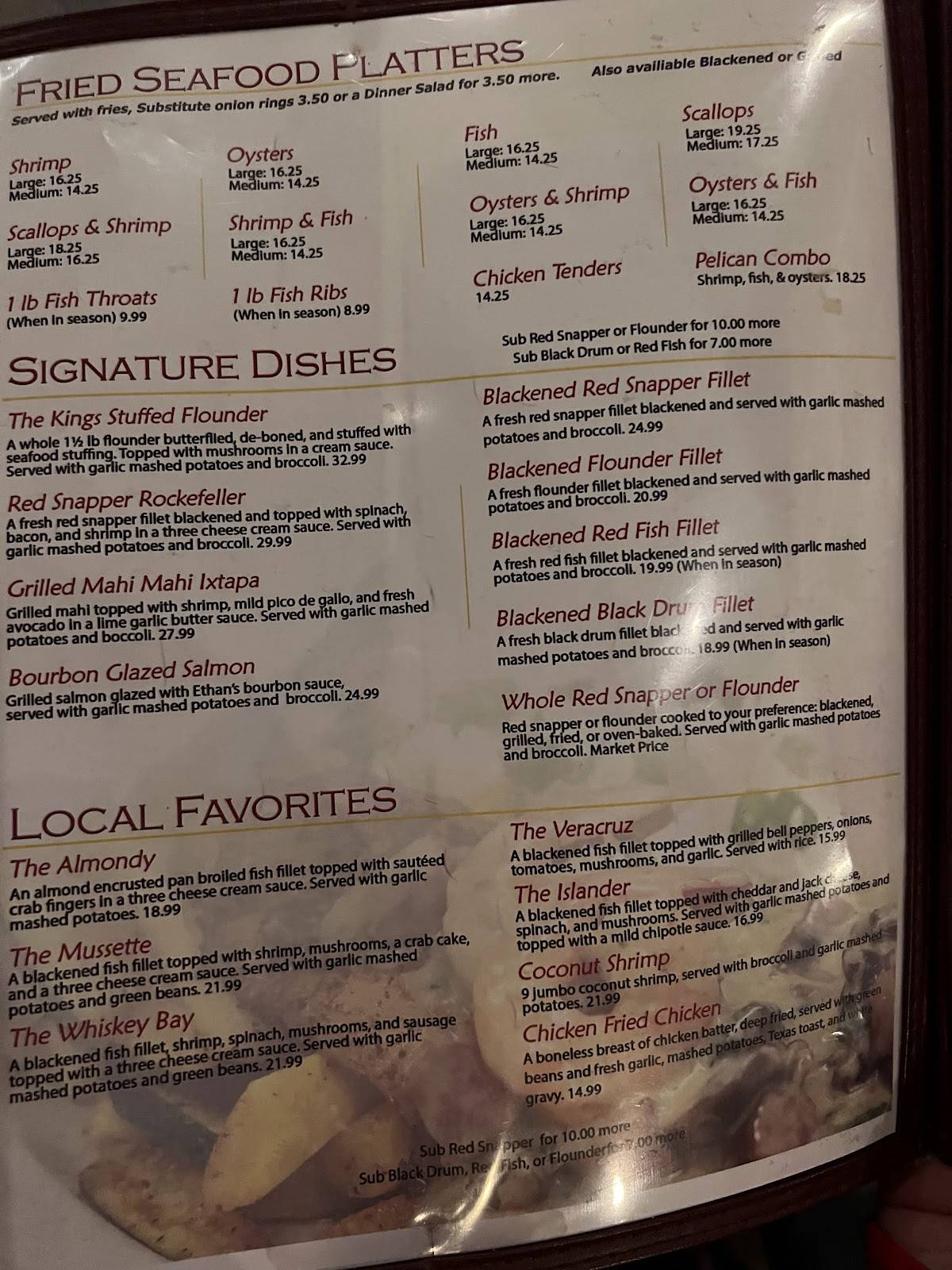 Menu at Dirty Al's at Pelican Station restaurant, Port Isabel