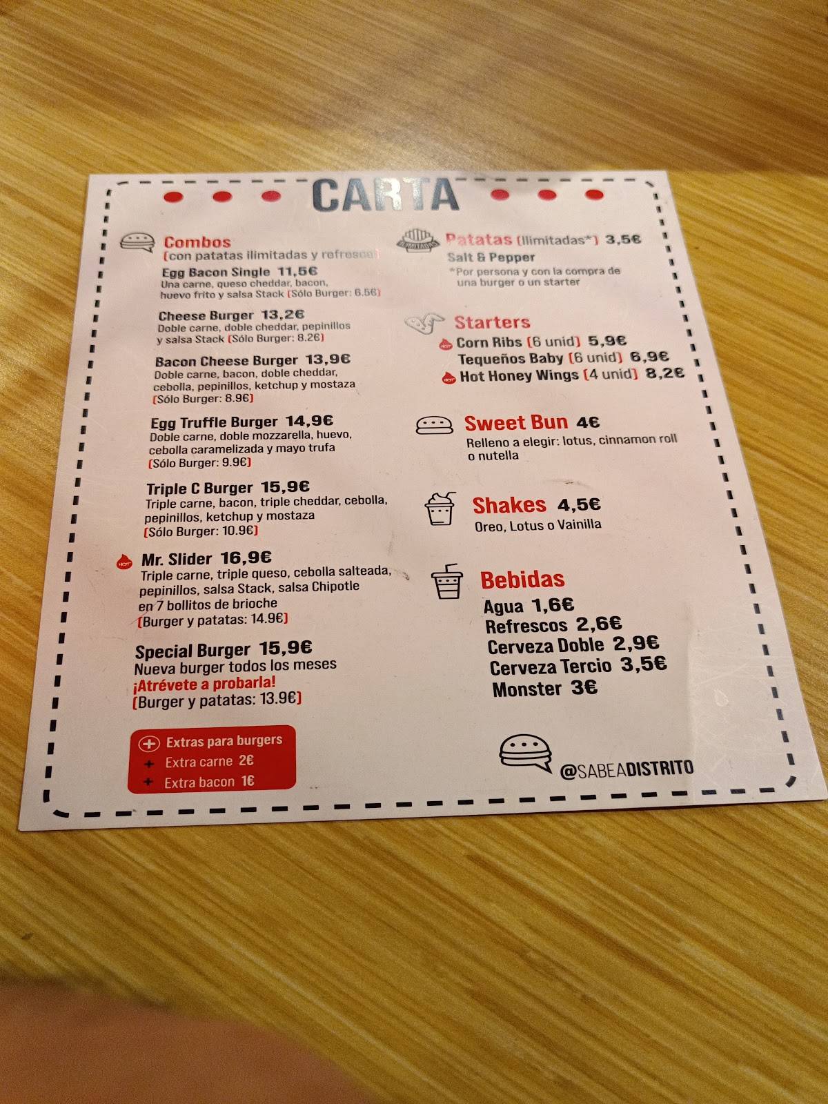 Carta del restaurante Distrito Burger - Princesa, Madrid, Calle del la ...