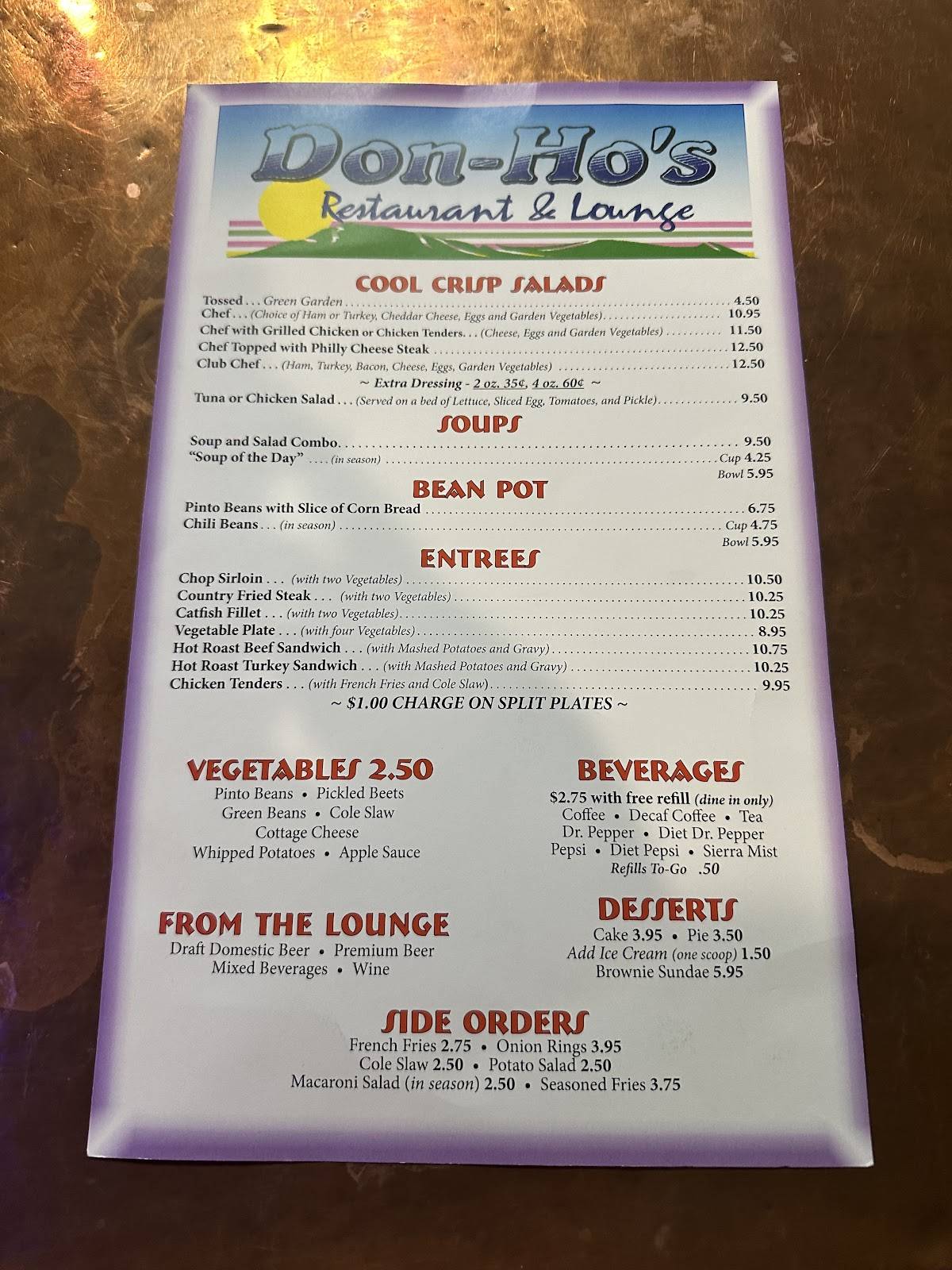Menu at Don Ho's Restaurant & Lounge, Hollins