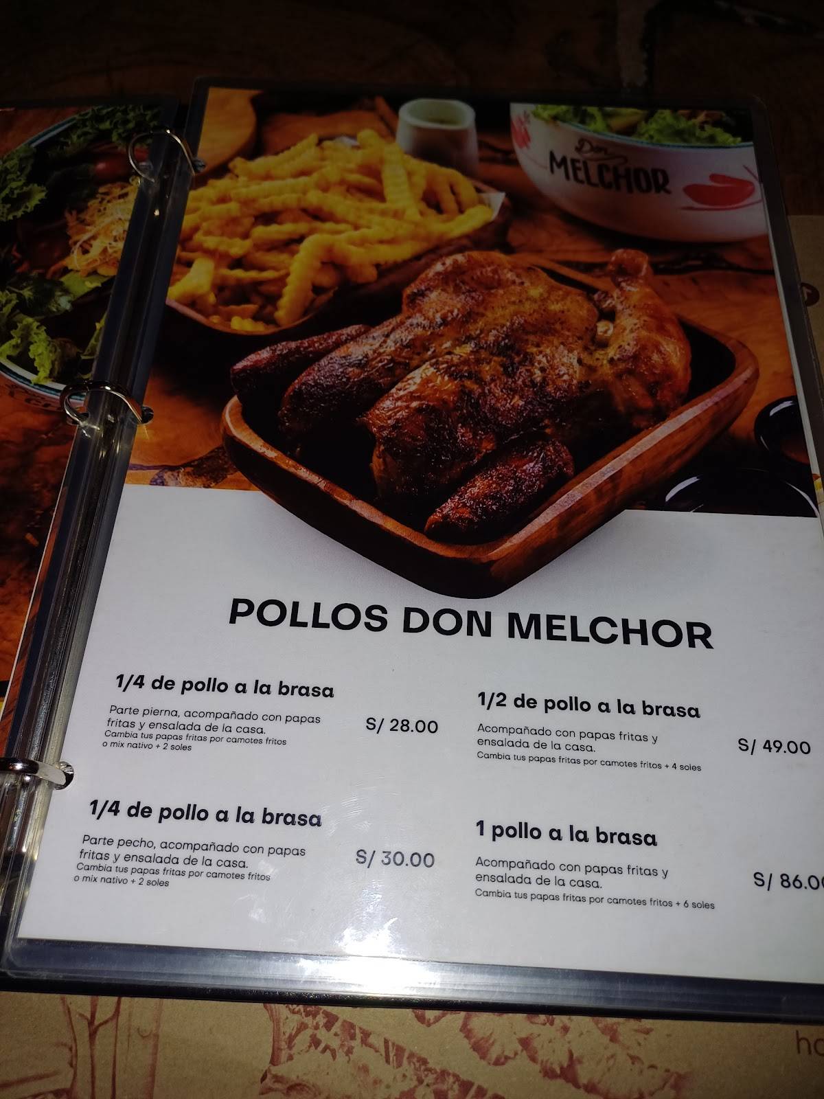 Carta de Don Melchor Pollos y Parrillas, Lima