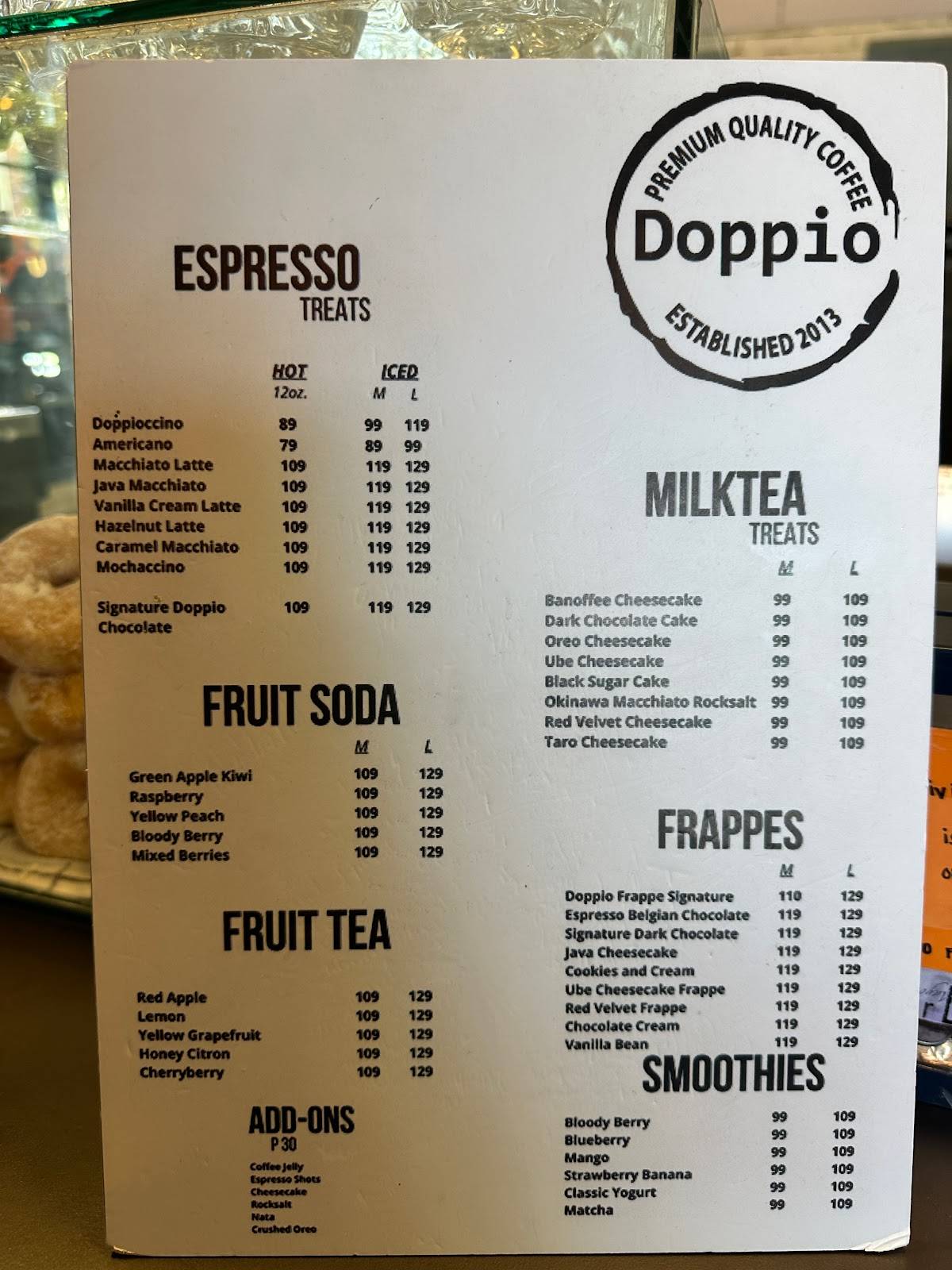 Menu at Doppio Coffee, Mandaue City