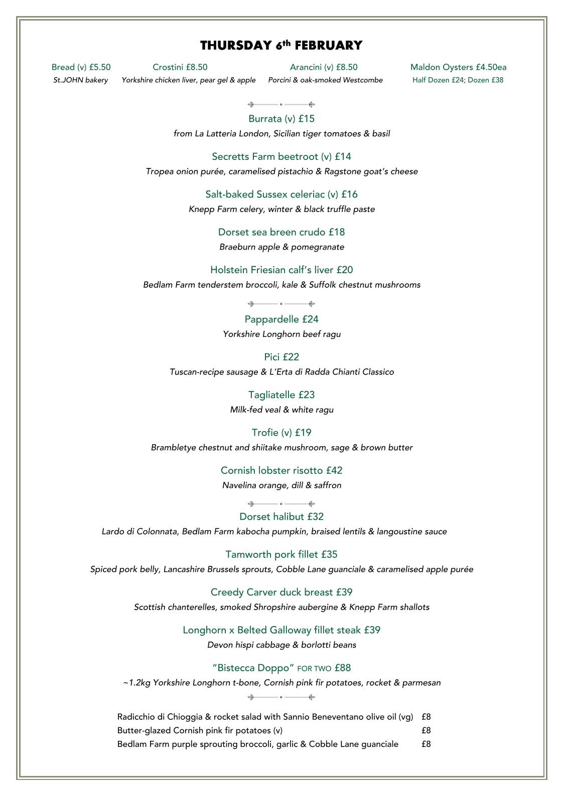 Menu at Doppo restaurant, London