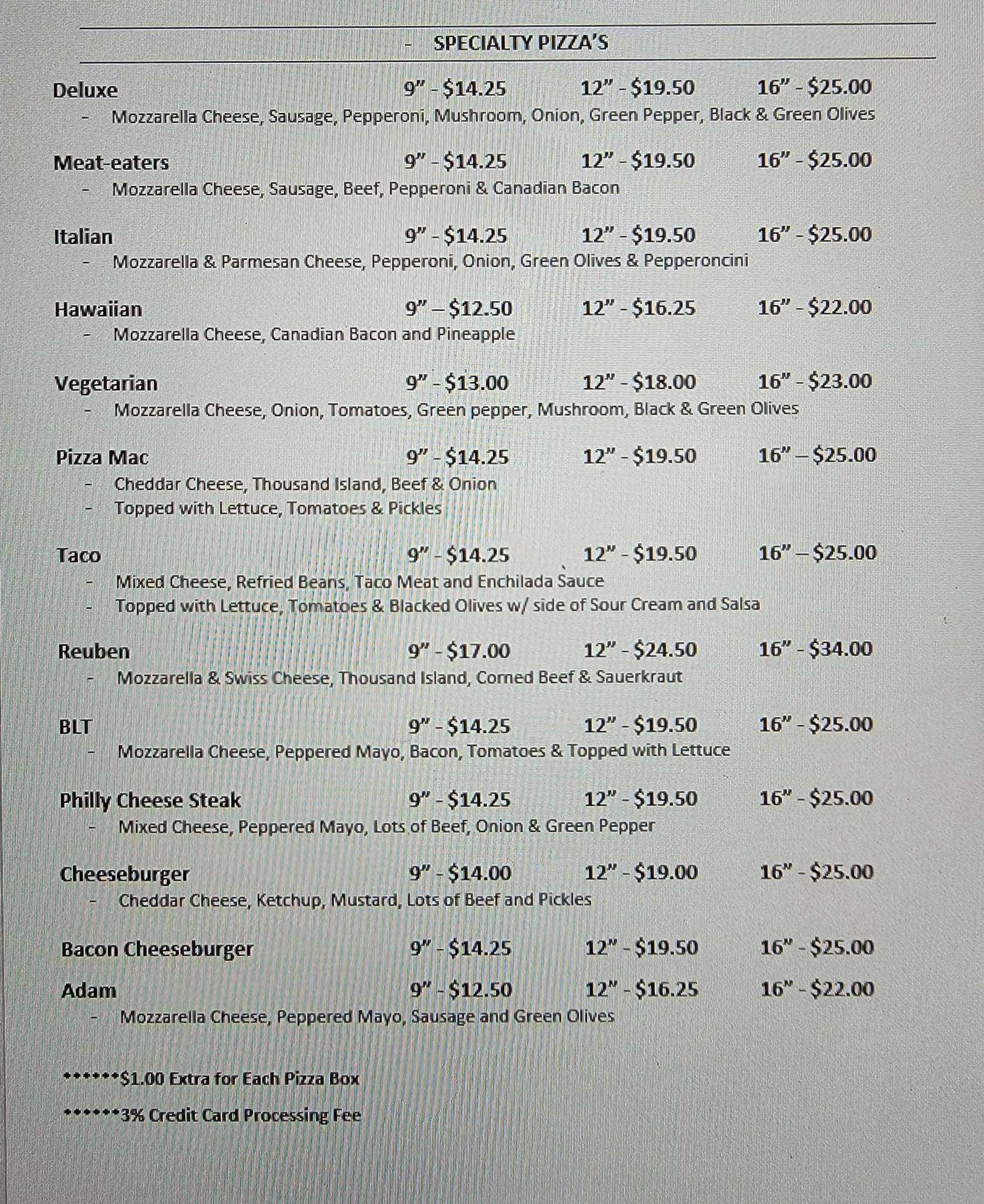 Menu at Drift Inn restaurant, USA, S2945 Indian Creek Rd