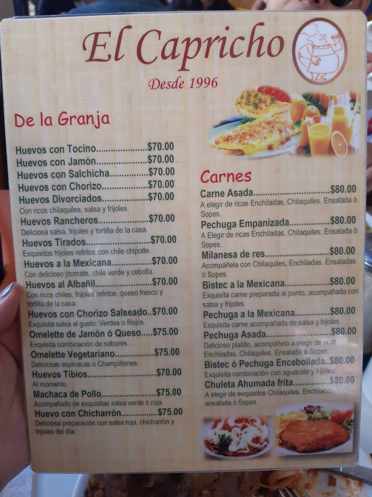 Carta de Restaurante El Capricho, Cuautitlán Izcalli, Centro Urbano Pte ...