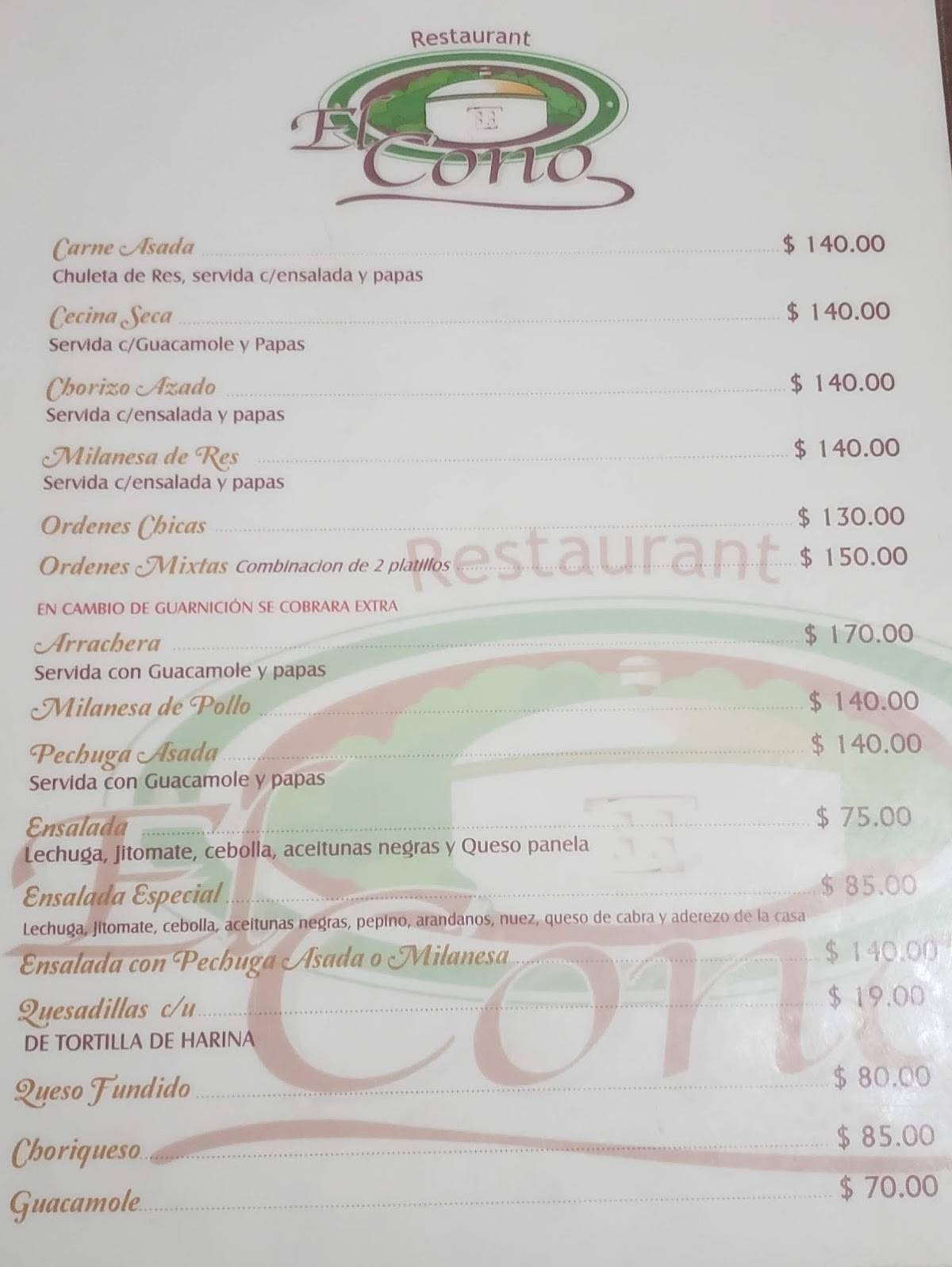 Carta de Restaurant El Cono, Dolores Hidalgo Cuna de la Independencia ...