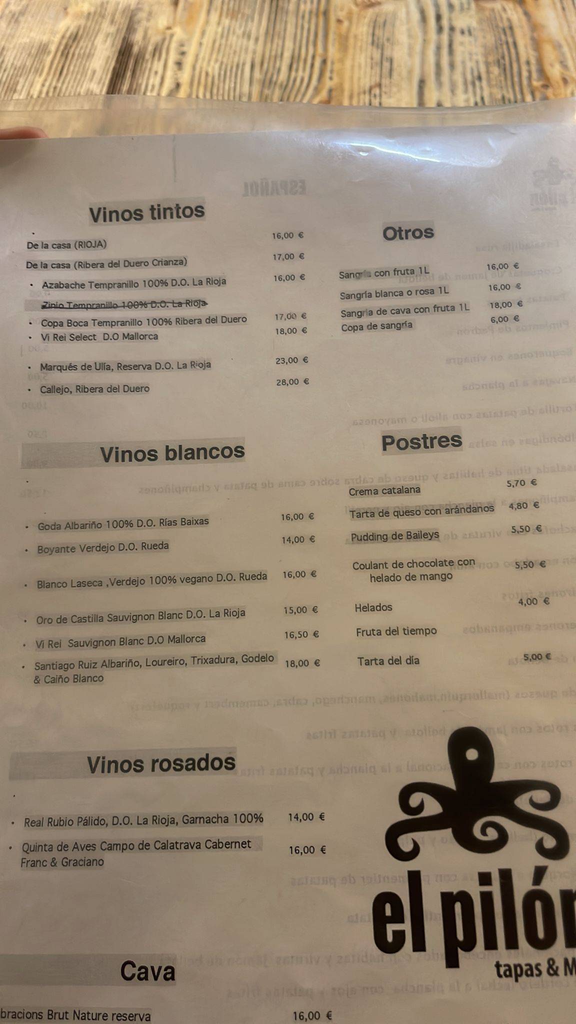 Menu at Restaurant El Pilón, Palma, Carrer de Can Cifré