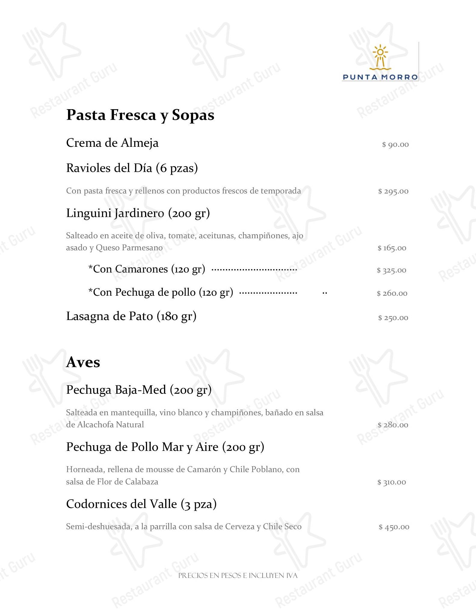 Menu at El Restaurante en Punta Morro, Ensenada