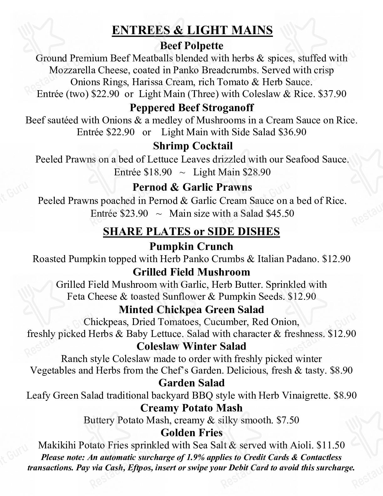 Menu at Elegance at 148 on Elles Restaurant, Invercargill