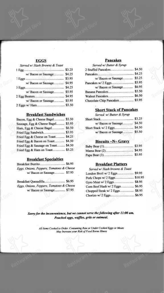 Menu at Elena's Restaurant, Punta Gorda