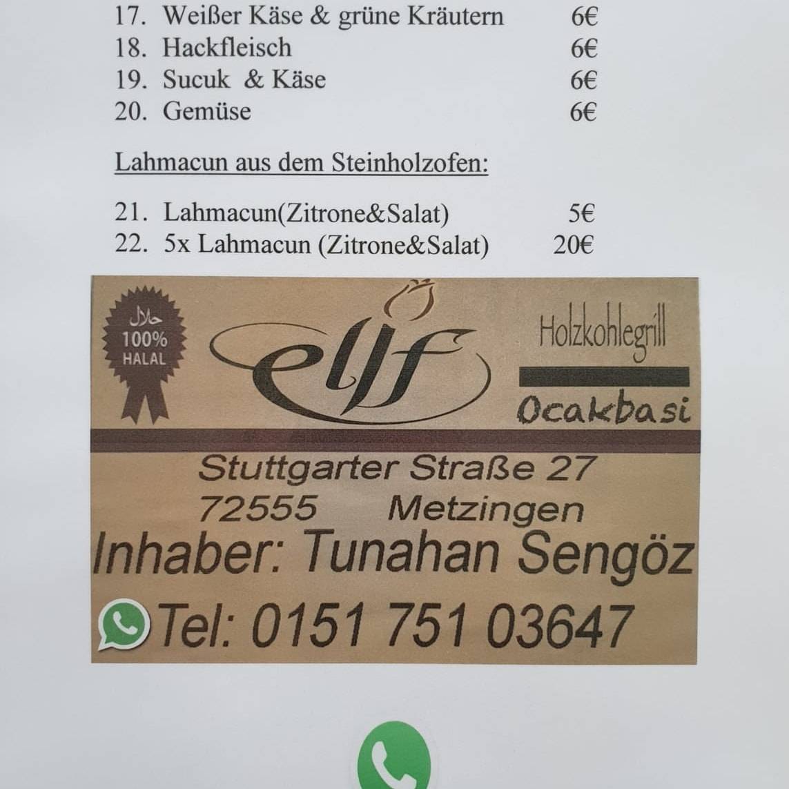 Carta del restaurante Elif kebab haus, Metzingen