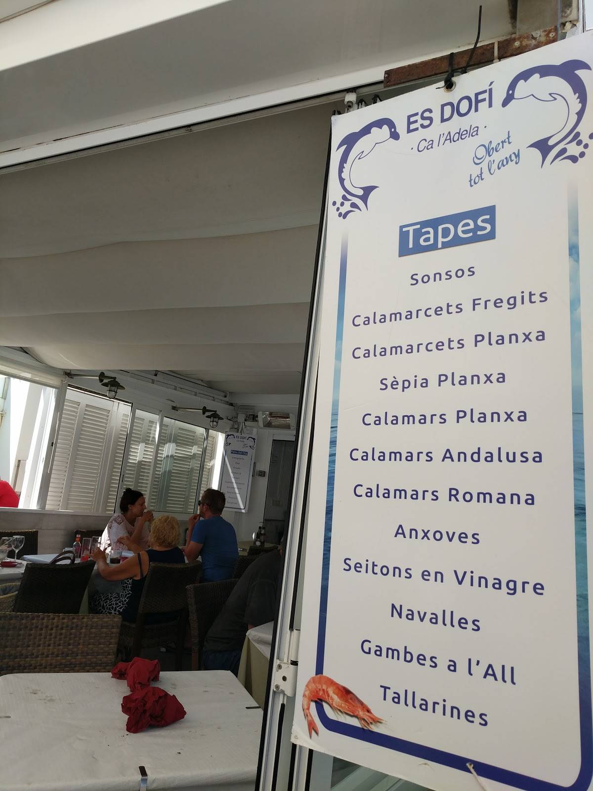 Carta de Restaurant Es Dofí, Tamariu, Passeig del Mar