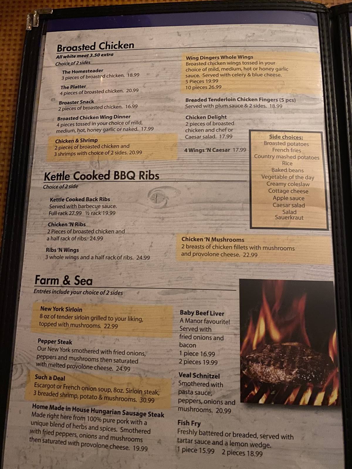 Menu at Falls Manor Restaurant, Niagara Falls