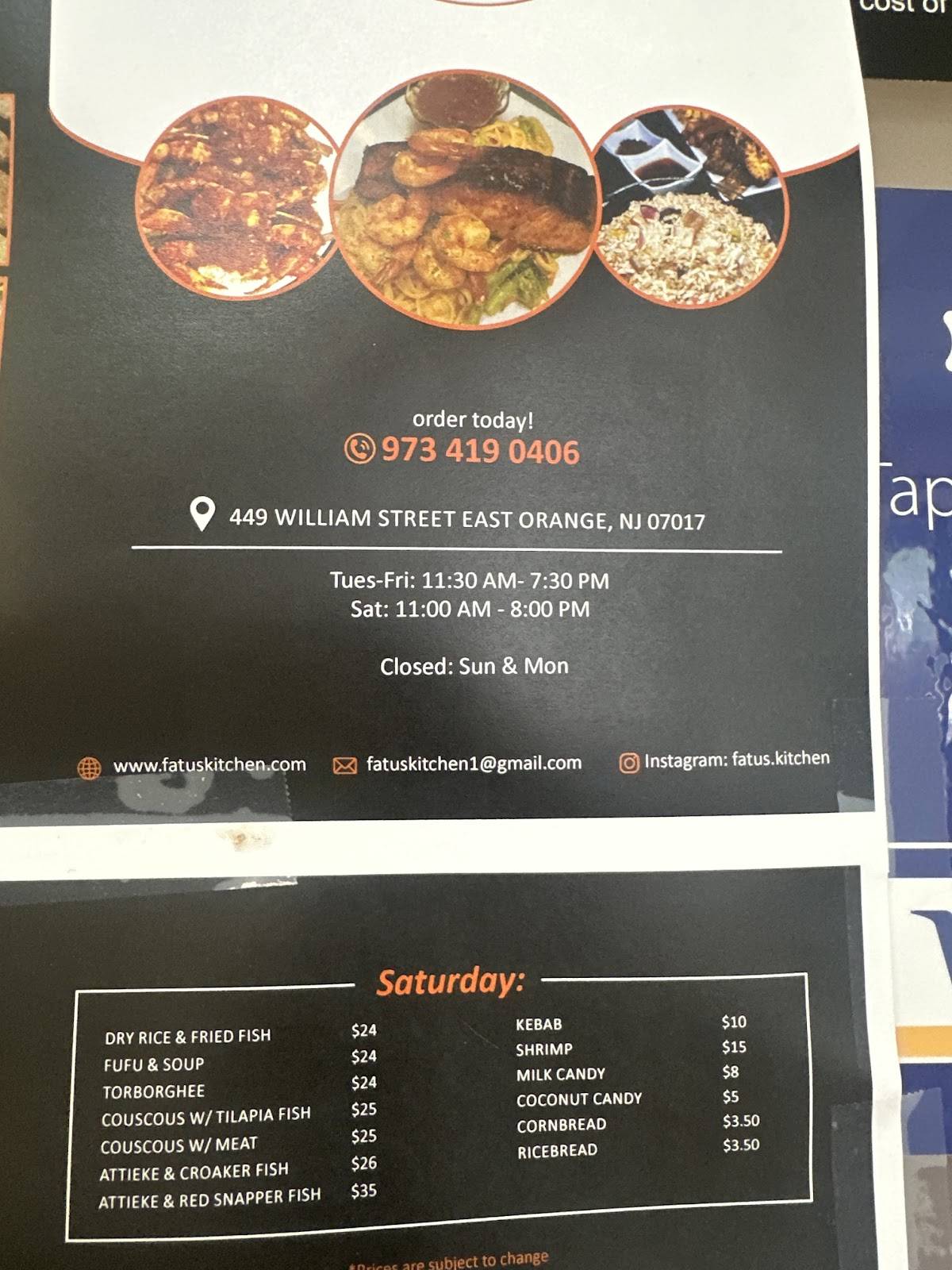 Menu at Fatu's Kitchen restaurant, East Orange