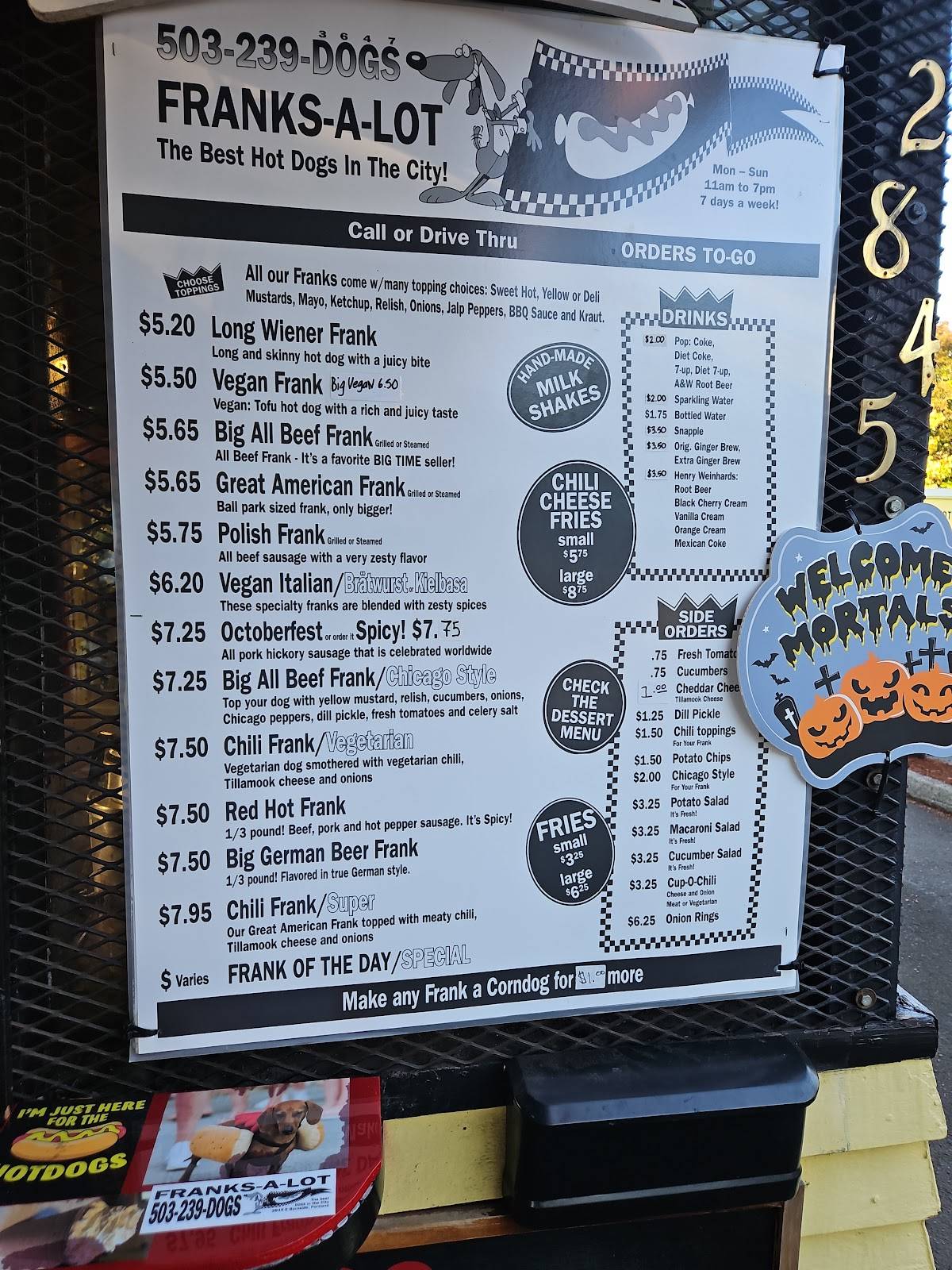 Menu at Franks A Lot restaurant, Portland