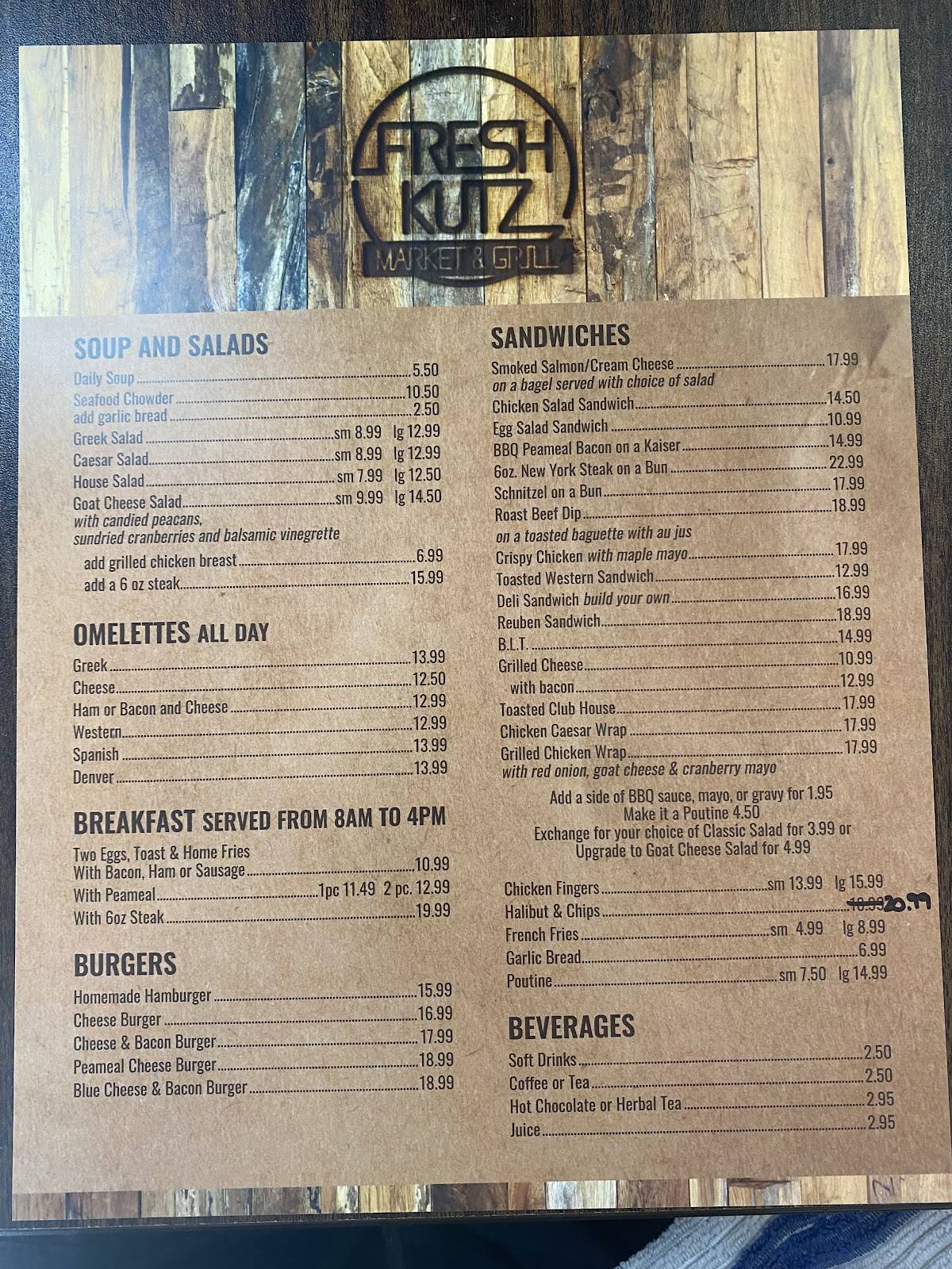 Menu at Fresh Kutz Market & Grill restaurant, Bracebridge