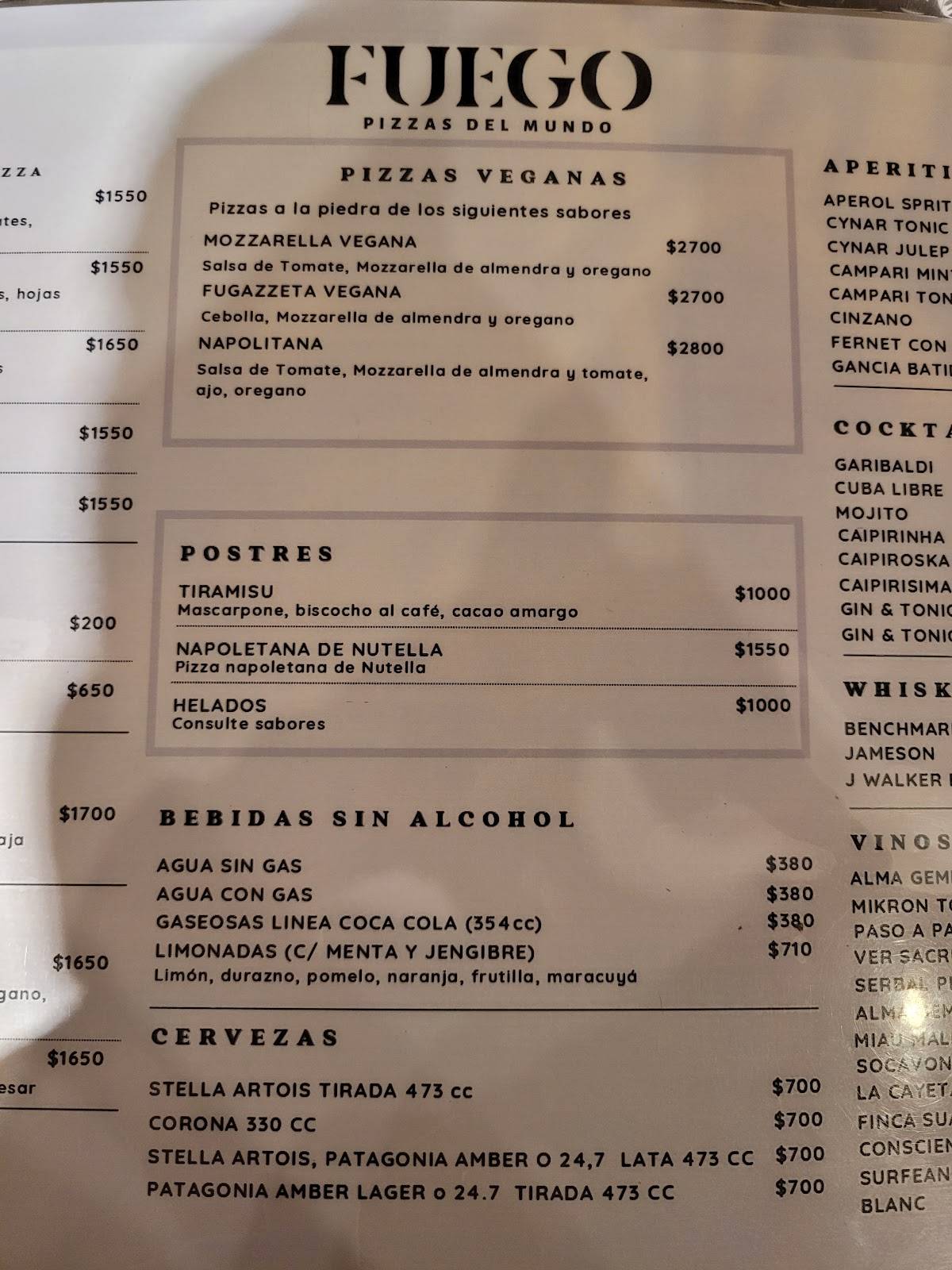 Carta del restaurante Fuego Pizzas del Mundo, Buenos Aires