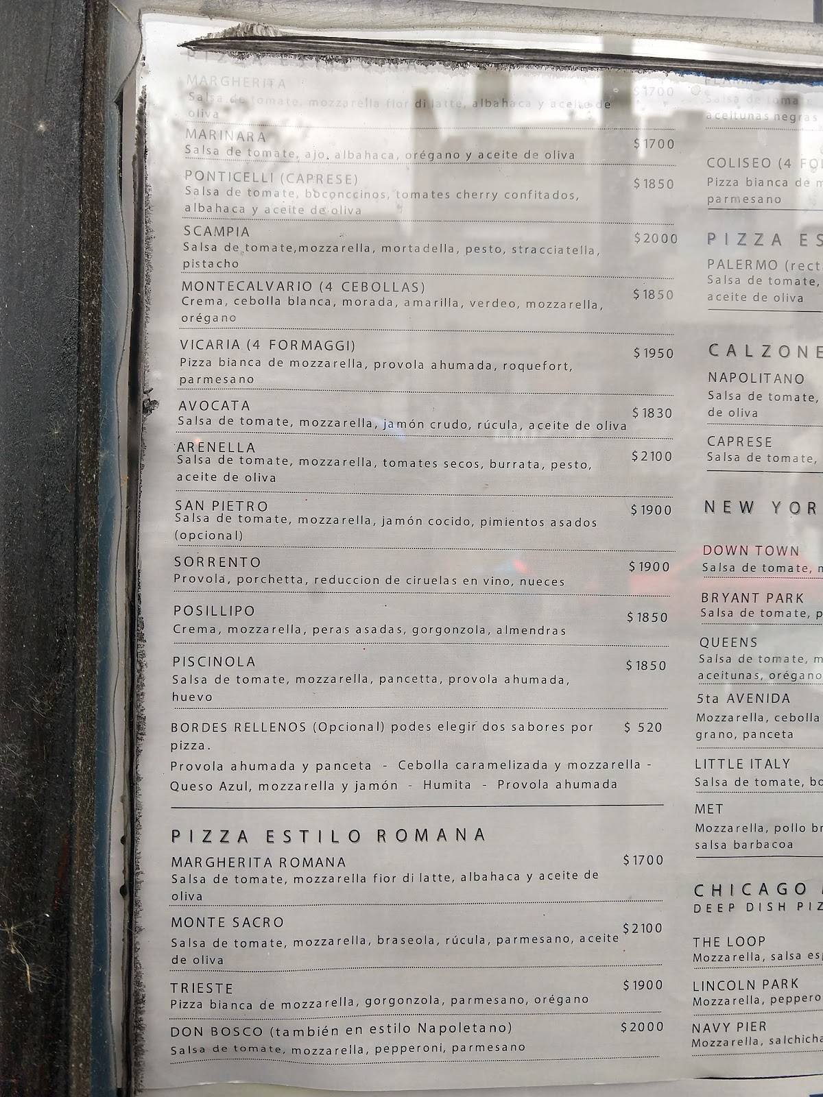 Carta del restaurante Fuego Pizzas del Mundo, Buenos Aires