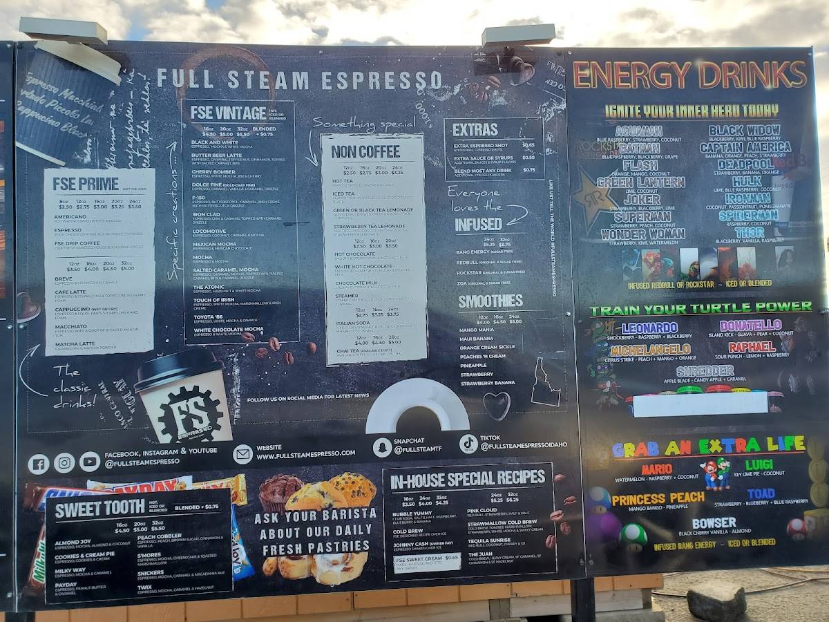 Menu at Full Steam Espresso, Twin Falls, Filer Ave E