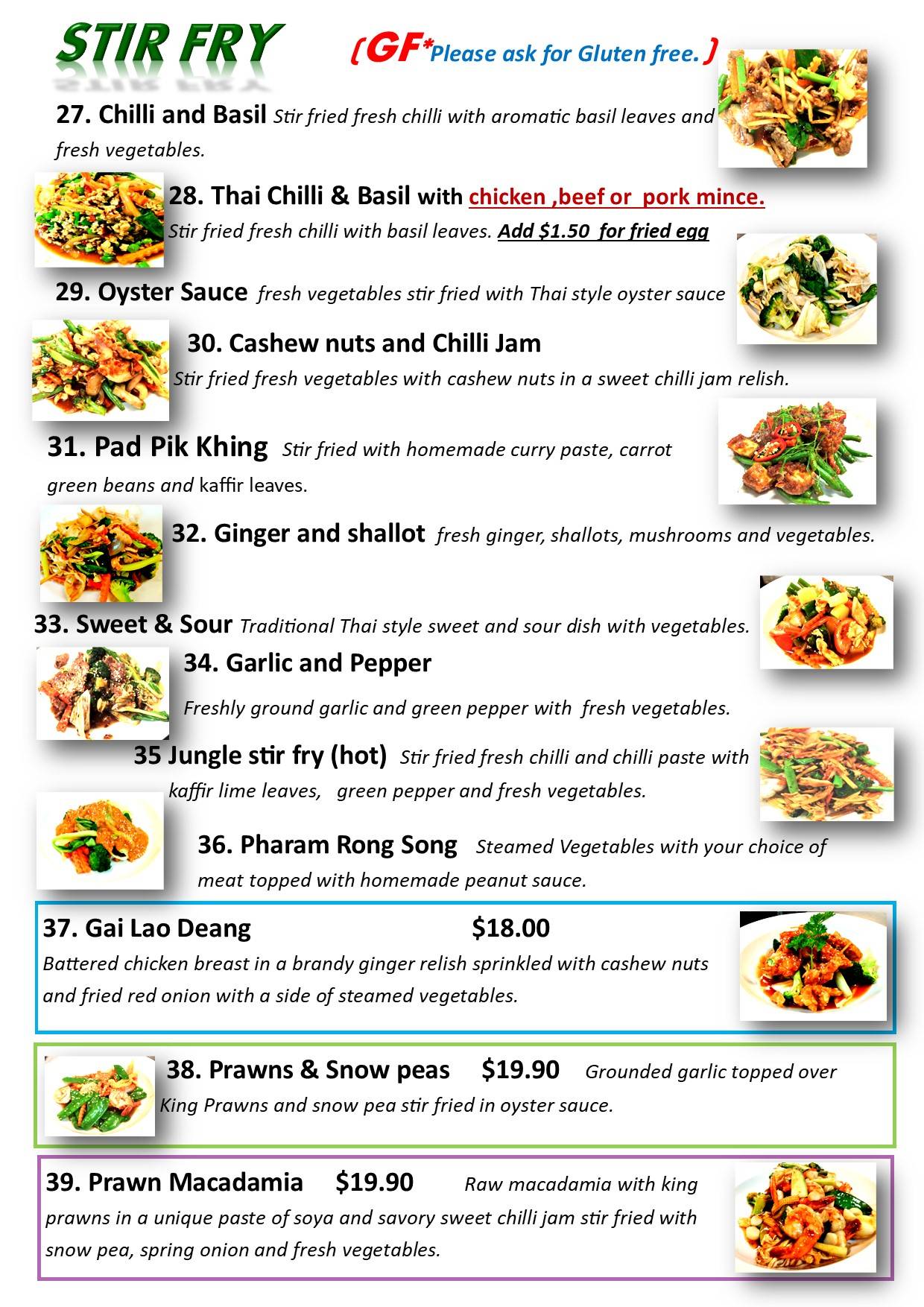 Menu at G.Thai Restaurant (ก.เจริญสุข), Wagga Wagga