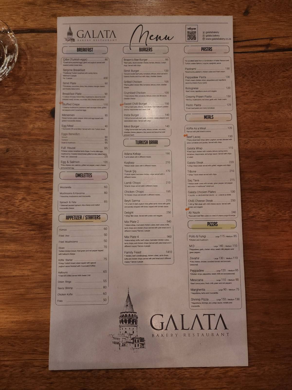 Menu at Galata Cafe & Resturant, Boksburg